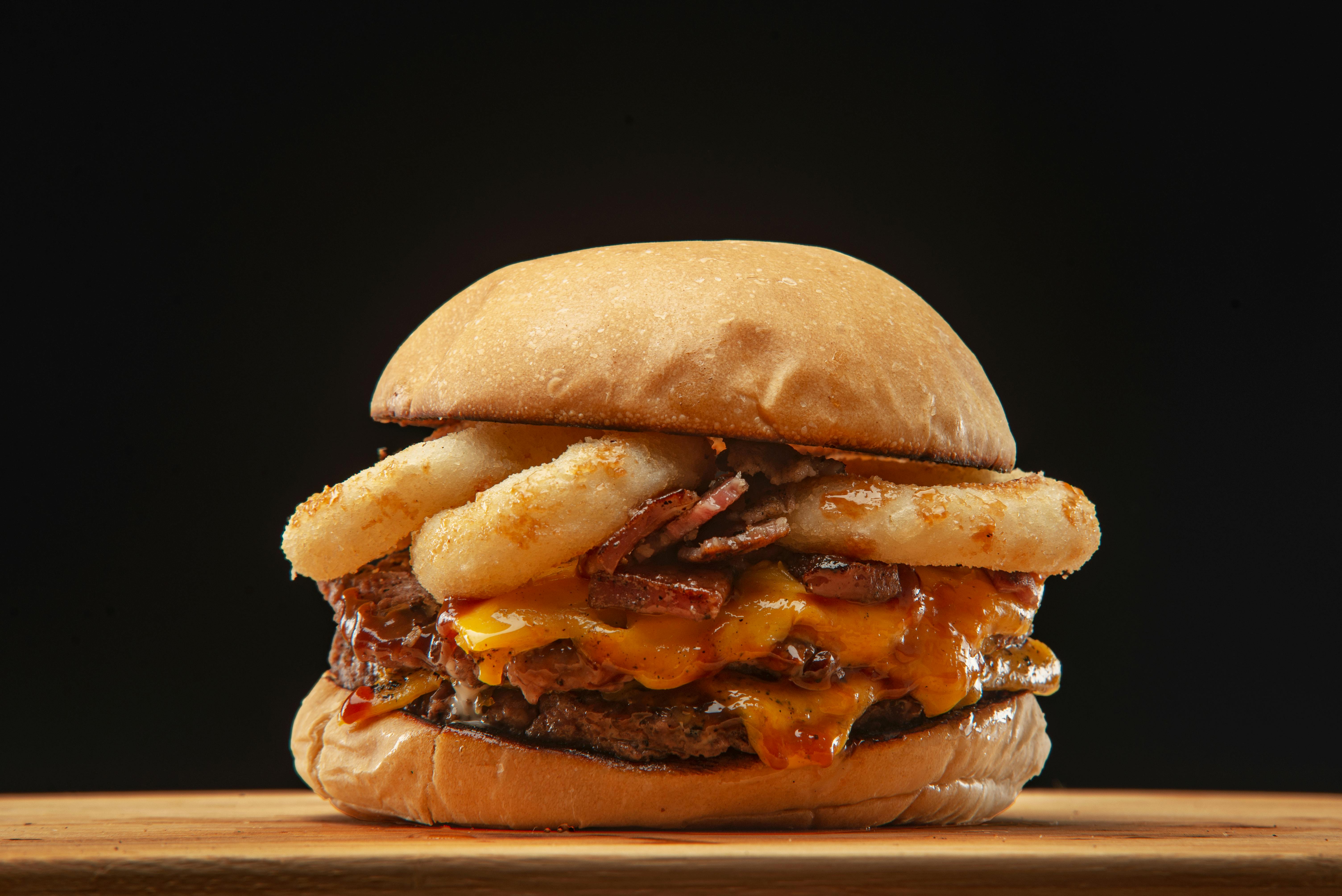 Cheesy Burger Sandwich Onion Rings With Patty and · Free Stock Photo