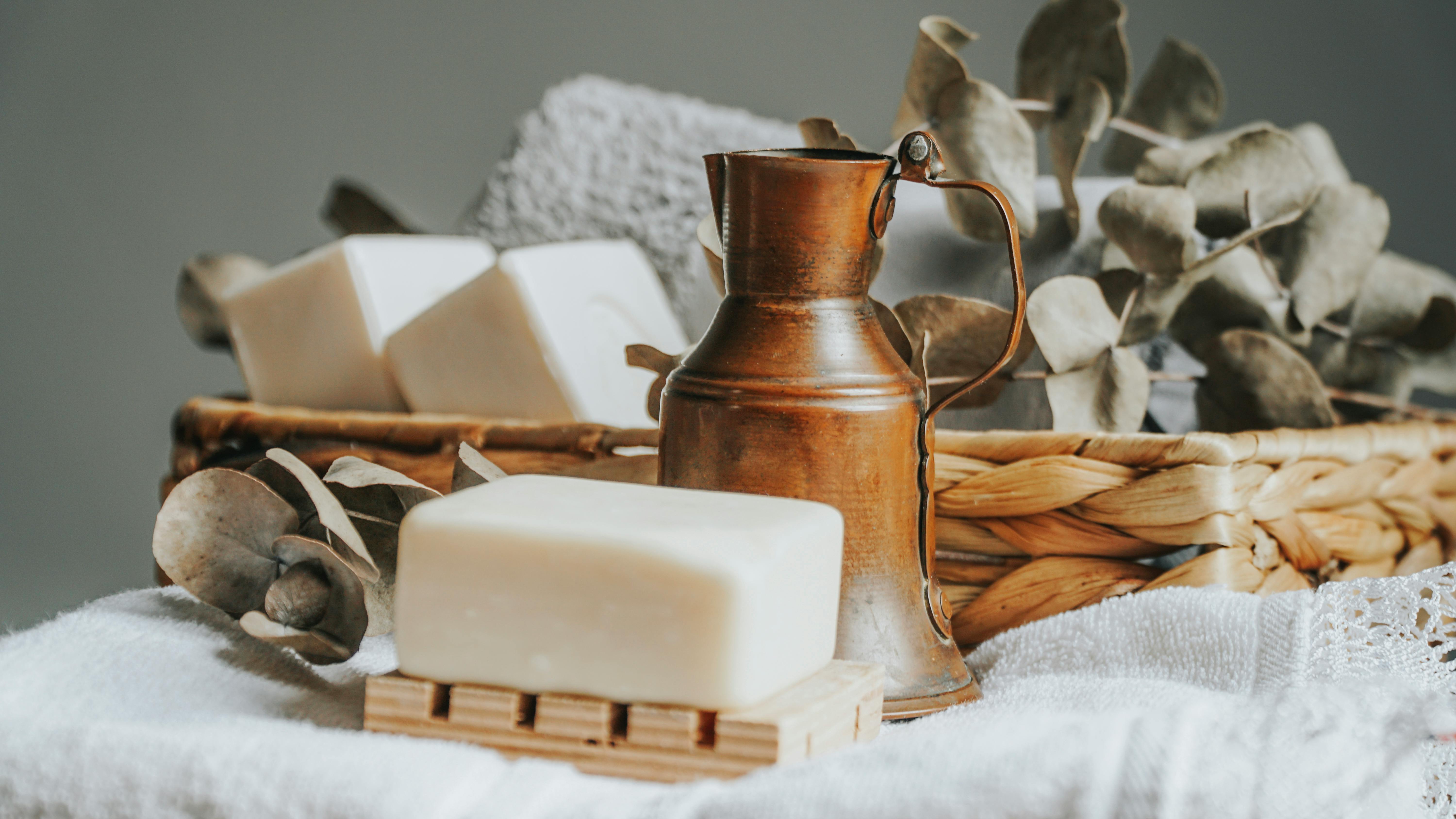 Copper Pitcher Beside the Bar Soap · Free Stock Photo