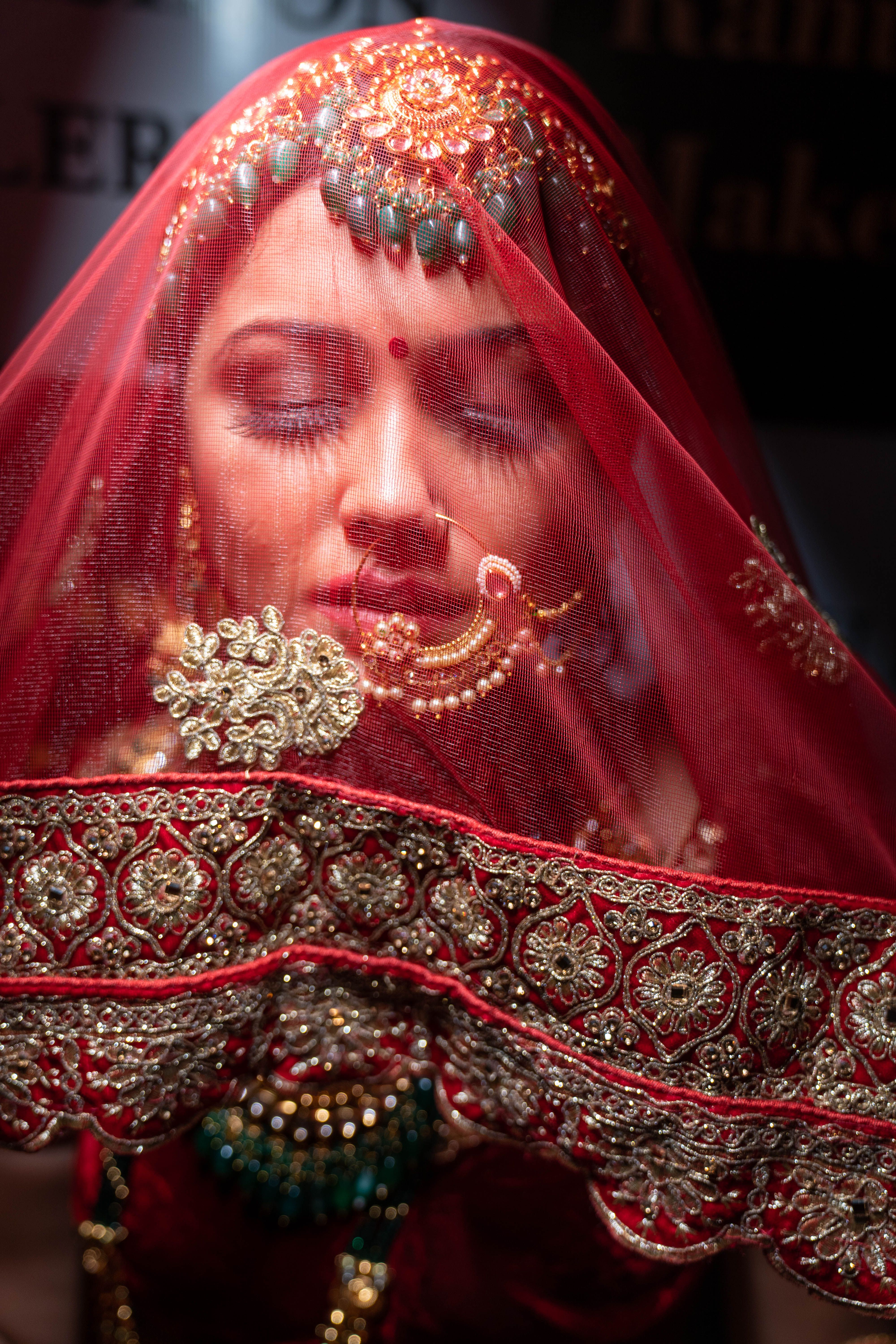 Woman under a Red Veil · Free Stock Photo