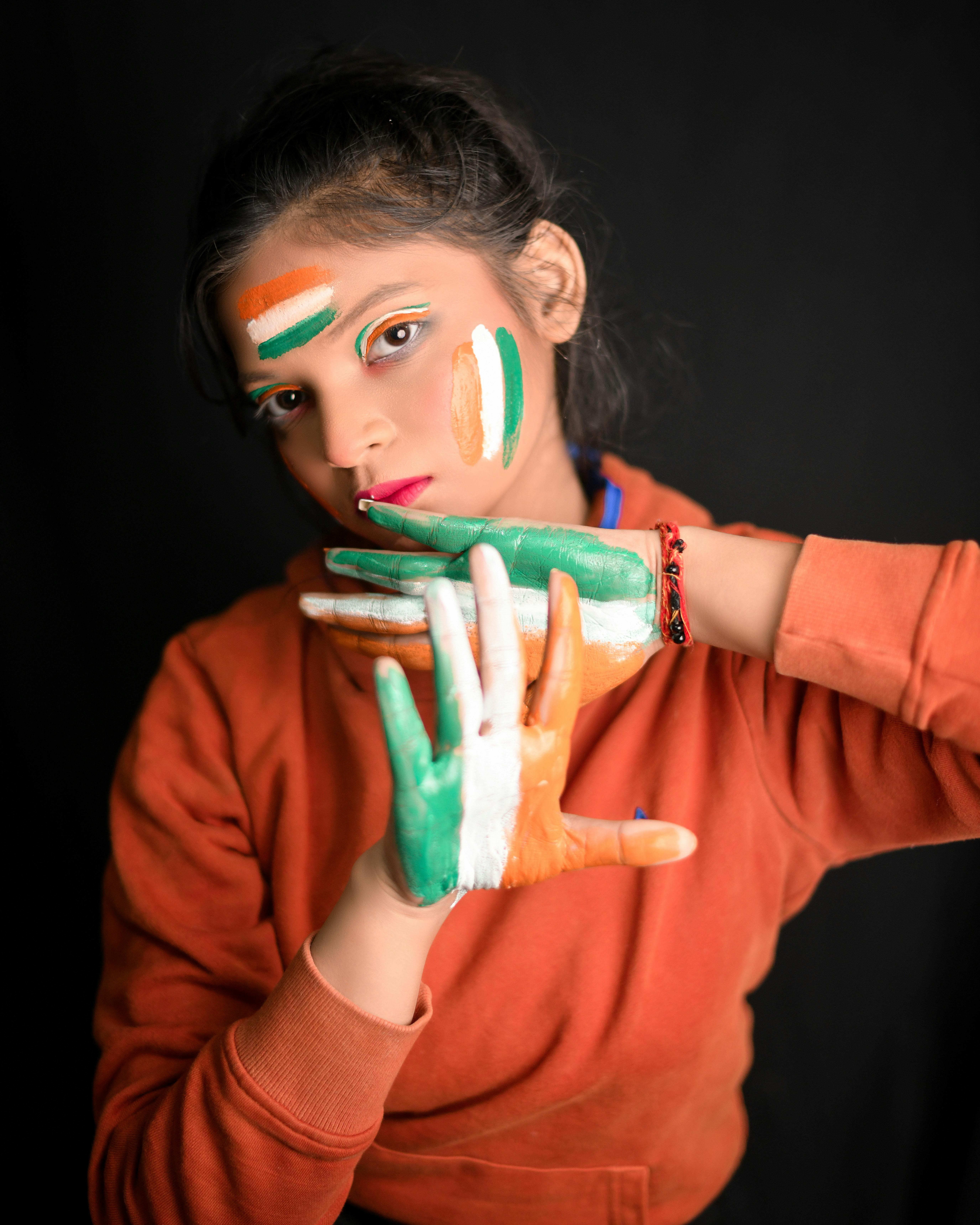 Woman with Indian National Colors · Free Stock Photo