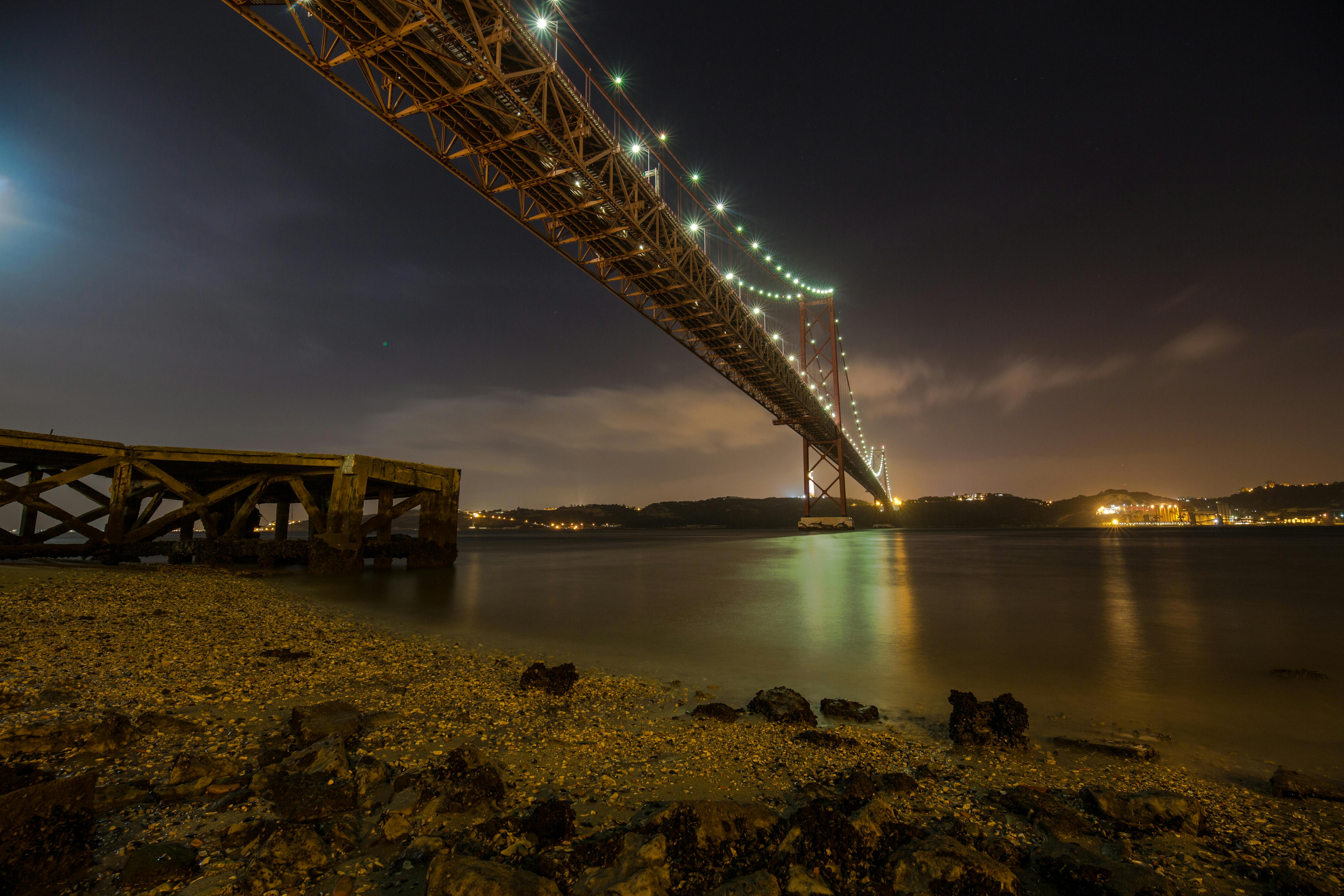 Suspension Bridge during Night Time · Free Stock Photo