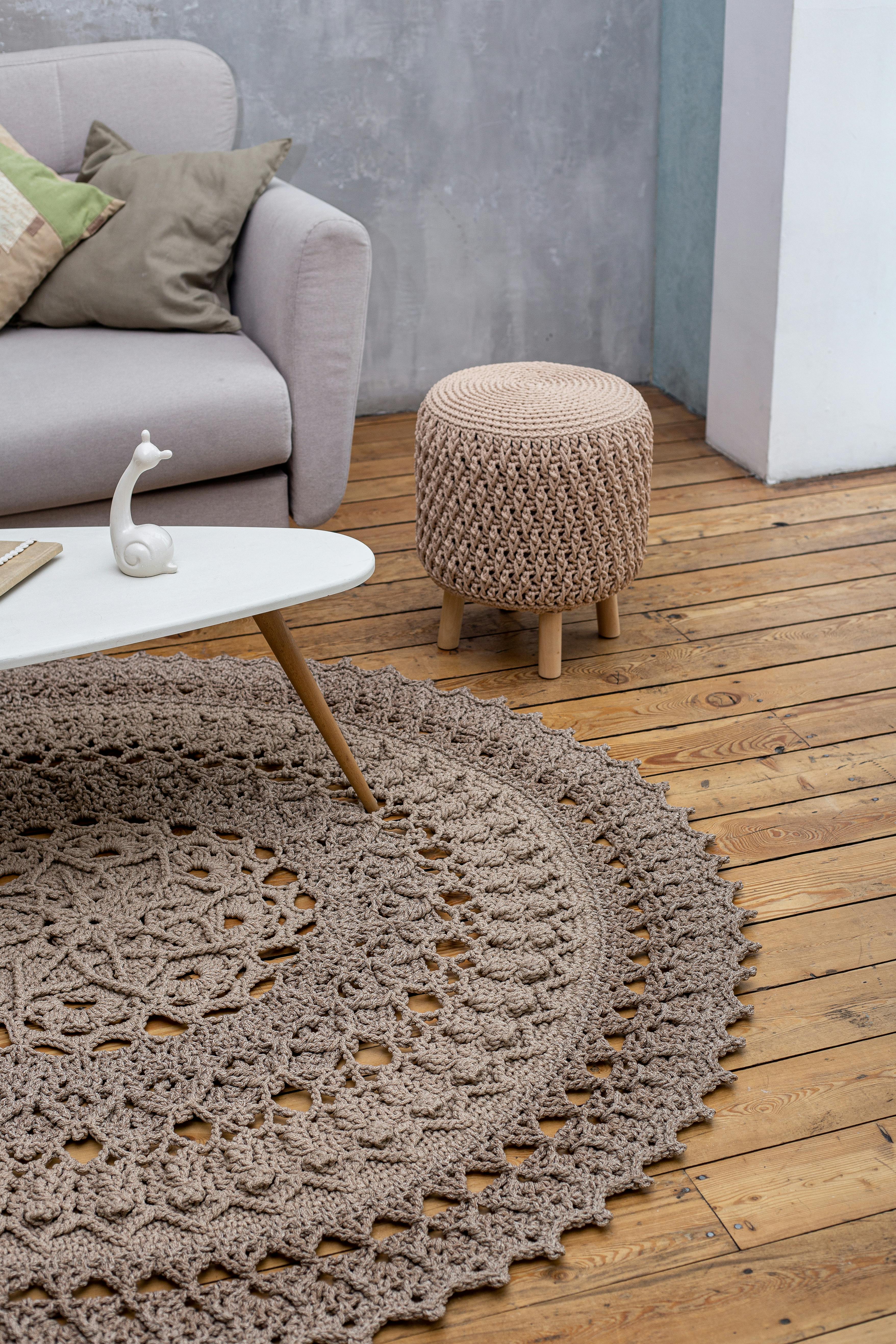 Macramé Carpet on Wooden Floor · Free Stock Photo