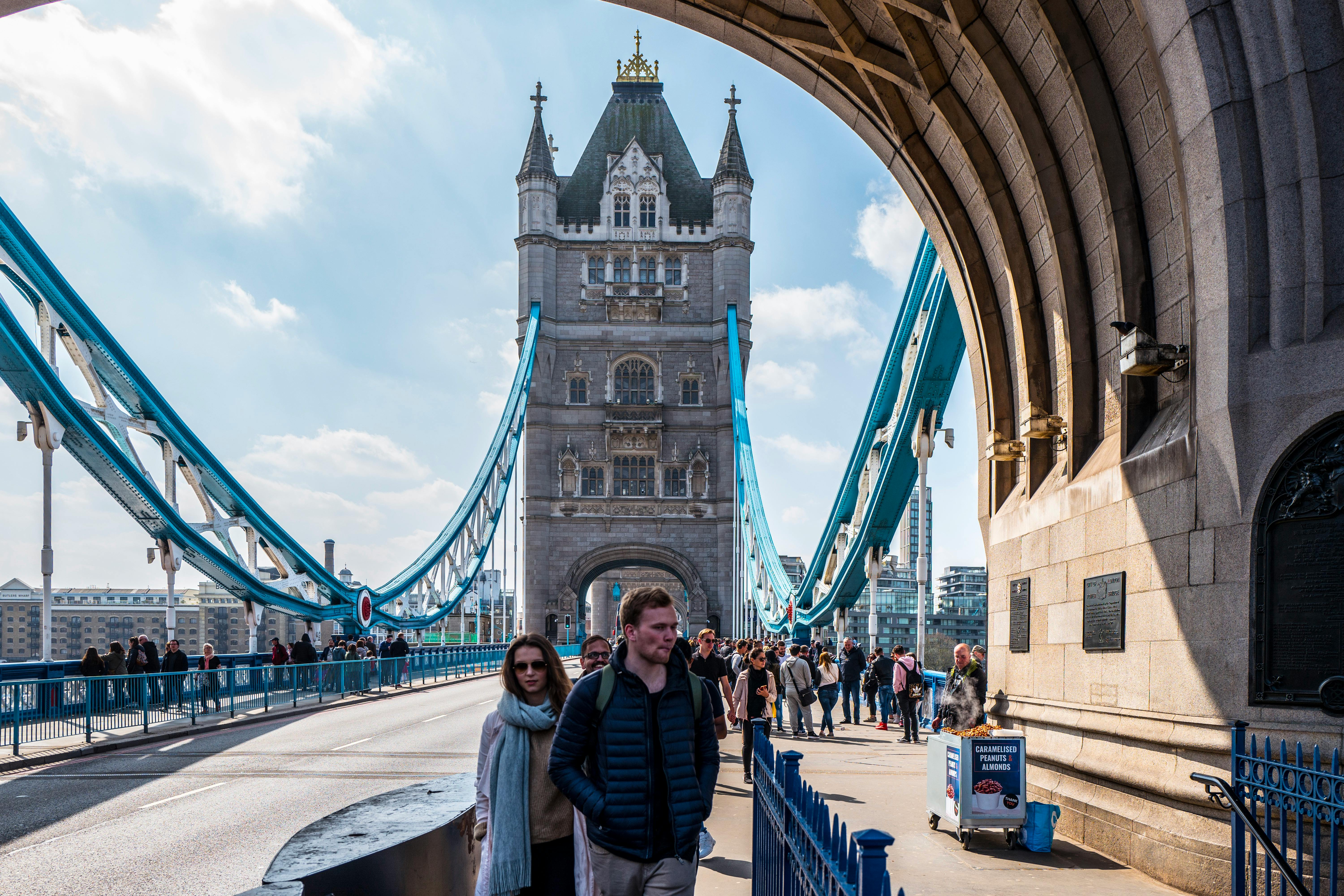 Grayscale Photo of People Walking Near Tower Bridge at London · Free ...
