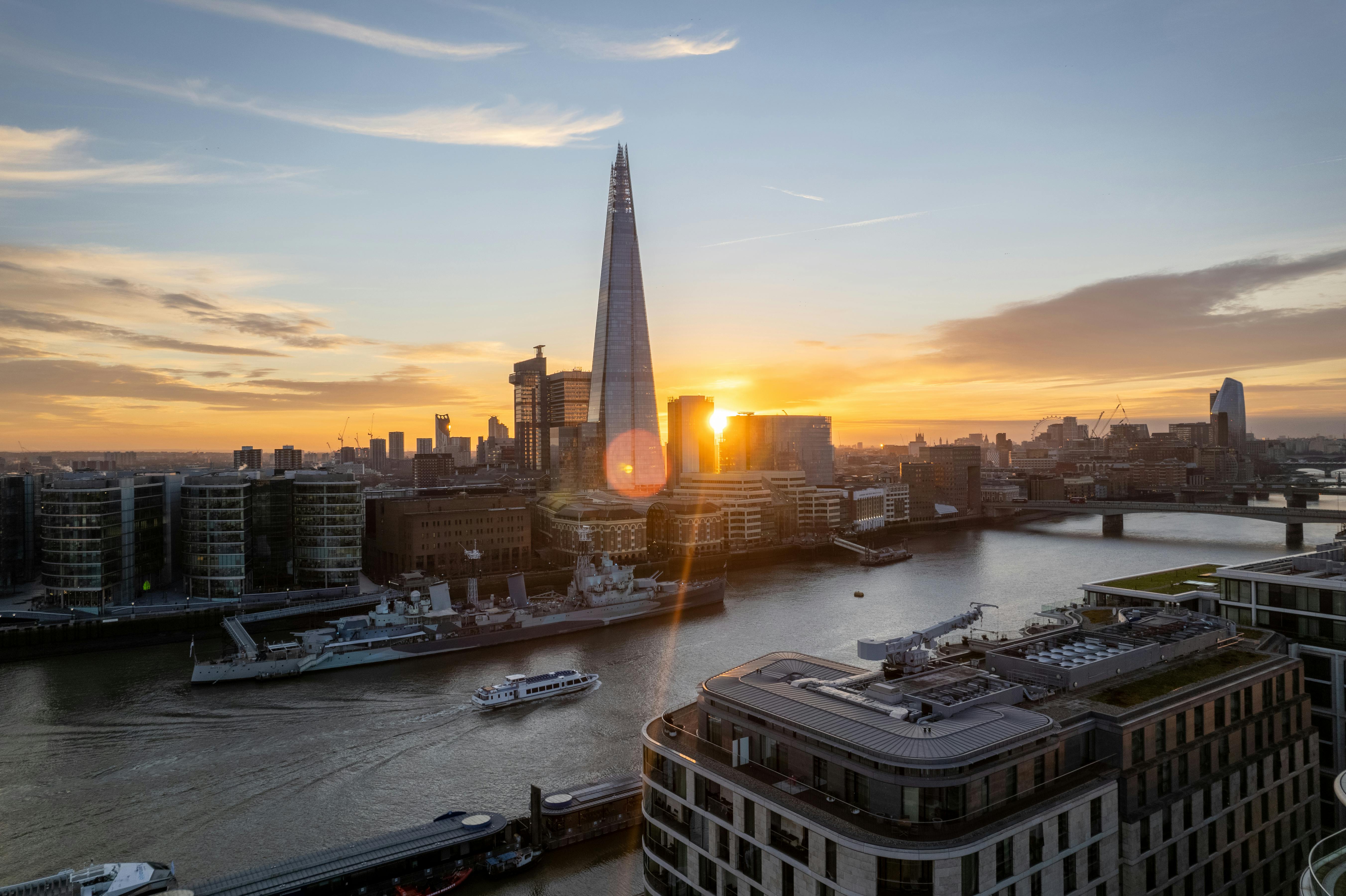 High Angle View of London and the Shard Skyscraper at Sunset · Free ...