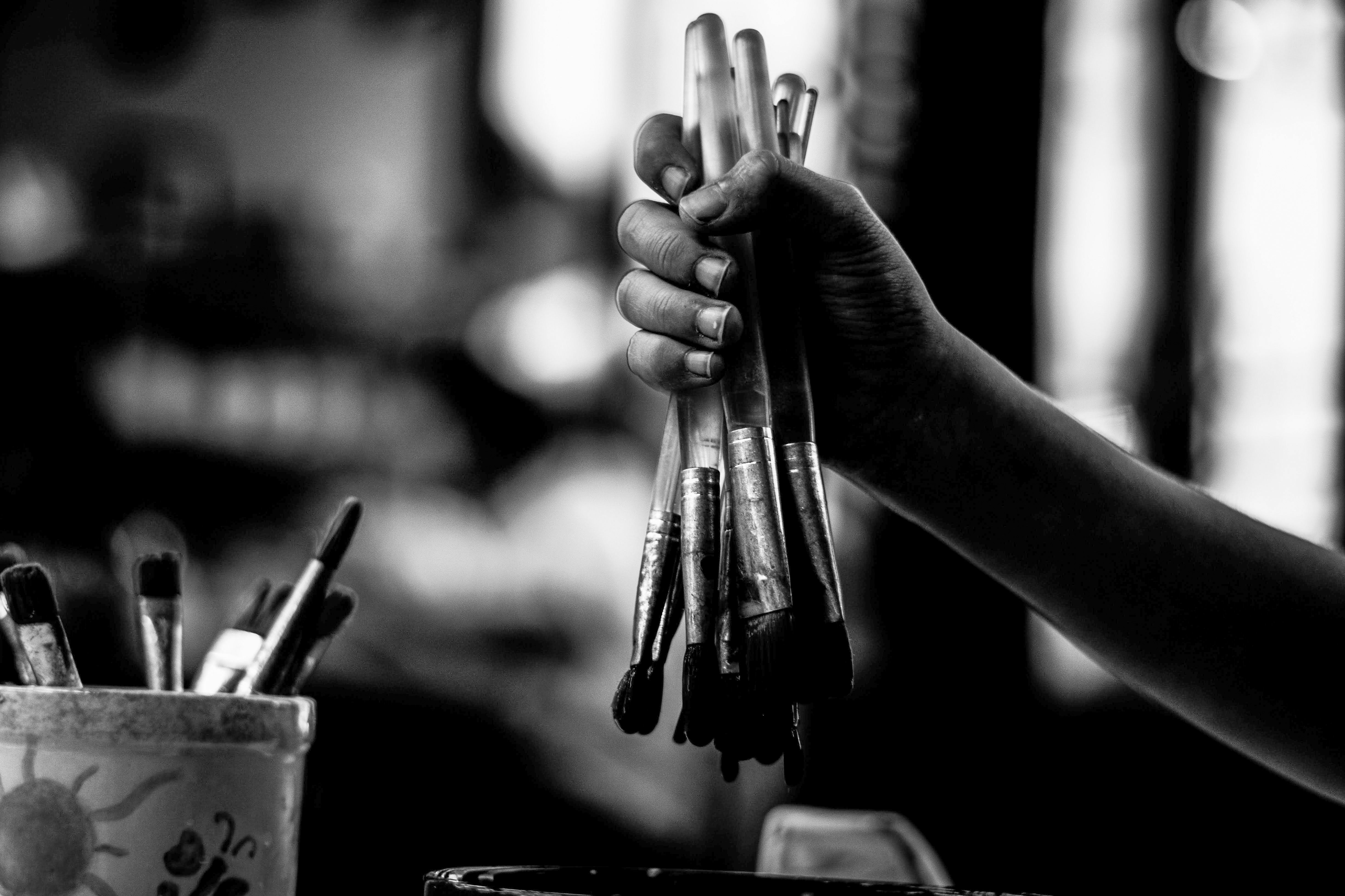 Monochrome Photo of Man Showing His Left Hand · Free Stock Photo
