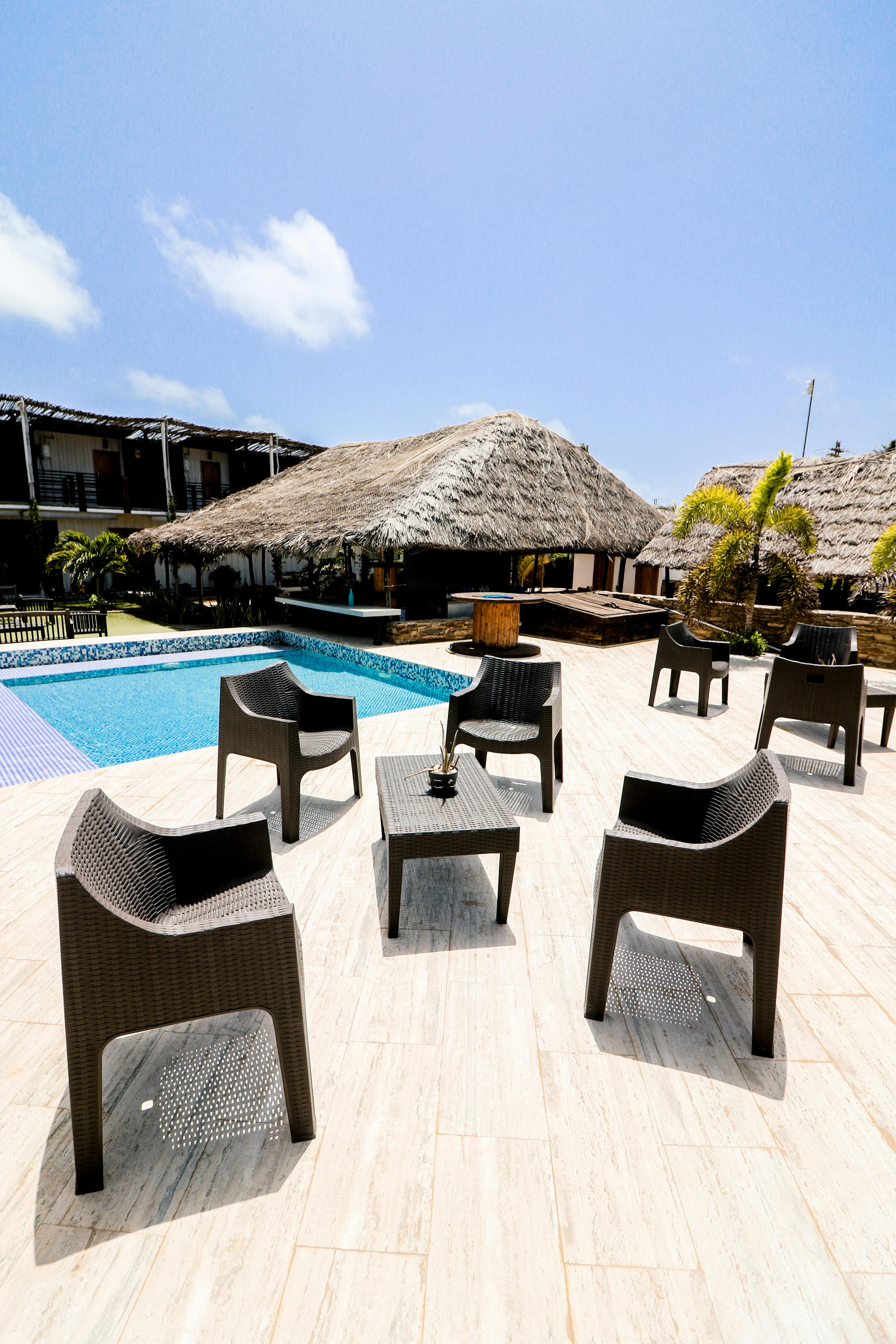 Wicker Table and Chairs Near Swimming Pool · Free Stock Photo