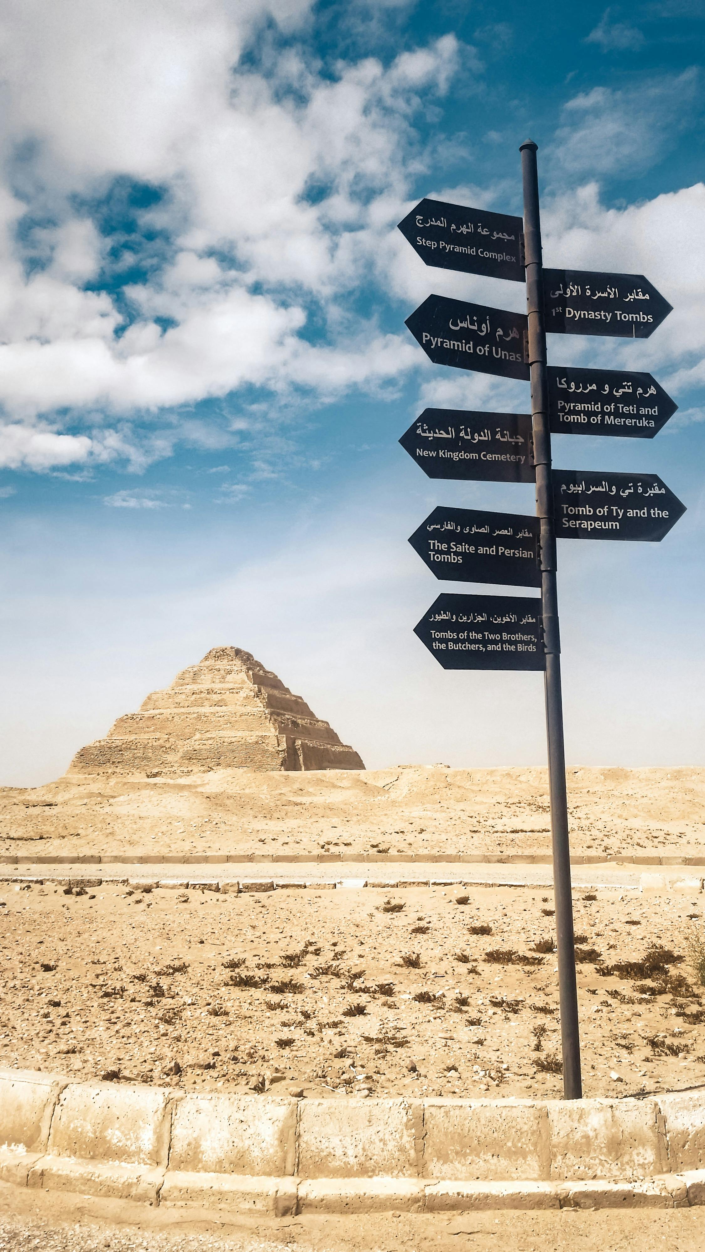 Directional Signs Near a Pyramid · Free Stock Photo