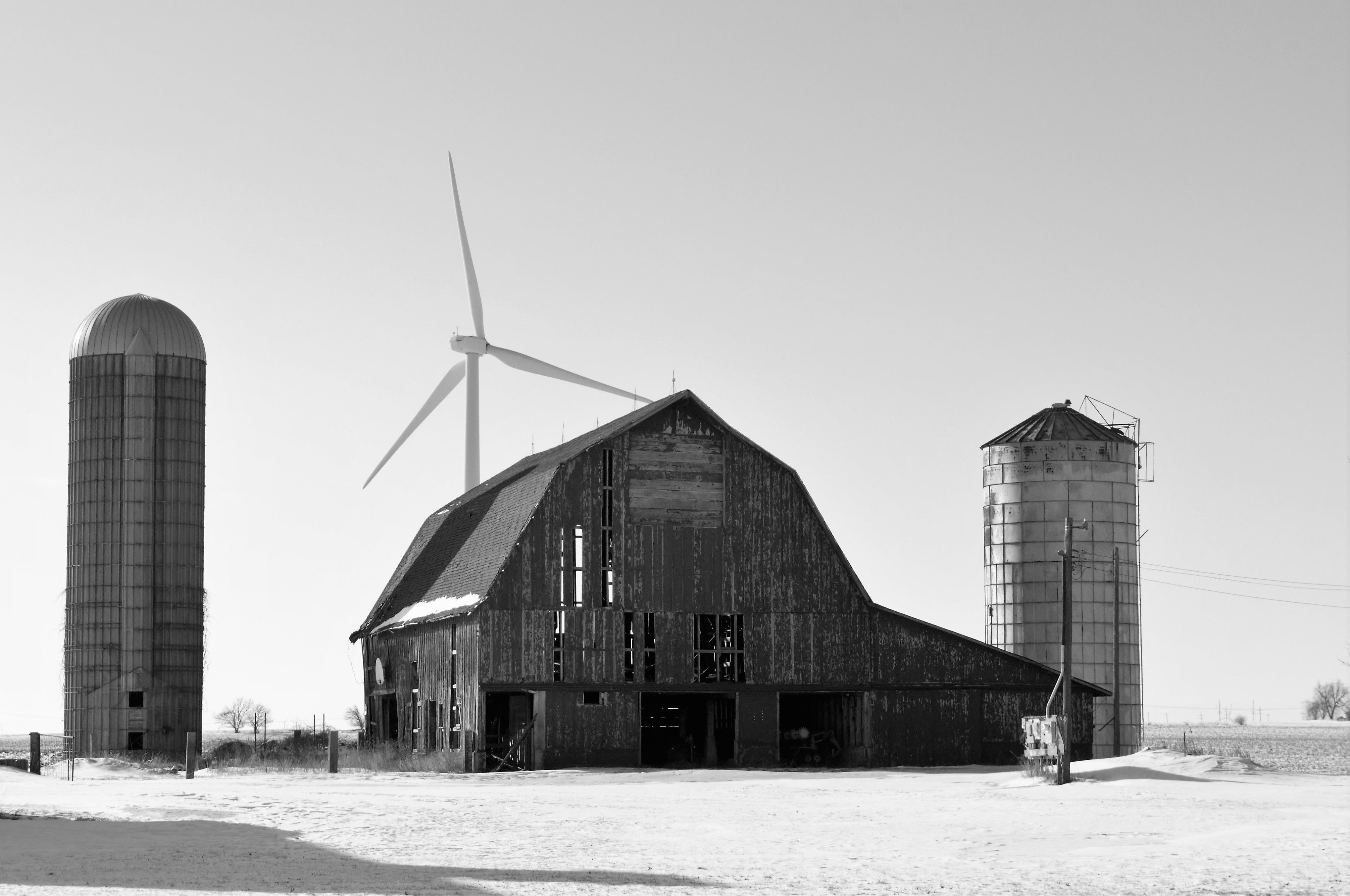 Silos, Wind Turbine and Abandoned Barn · Free Stock Photo