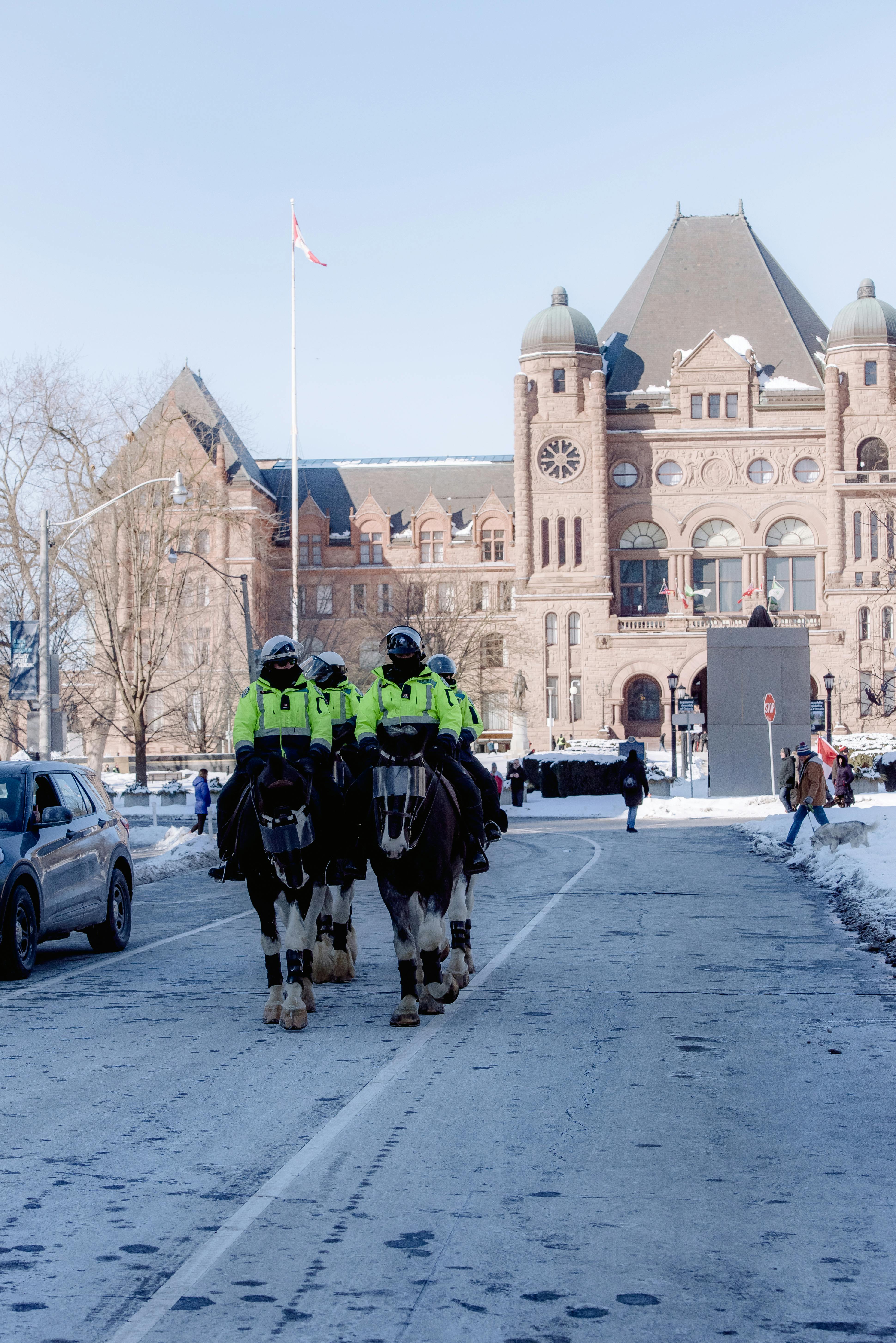 City Hall in Winter and Police on Horses · Free Stock Photo
