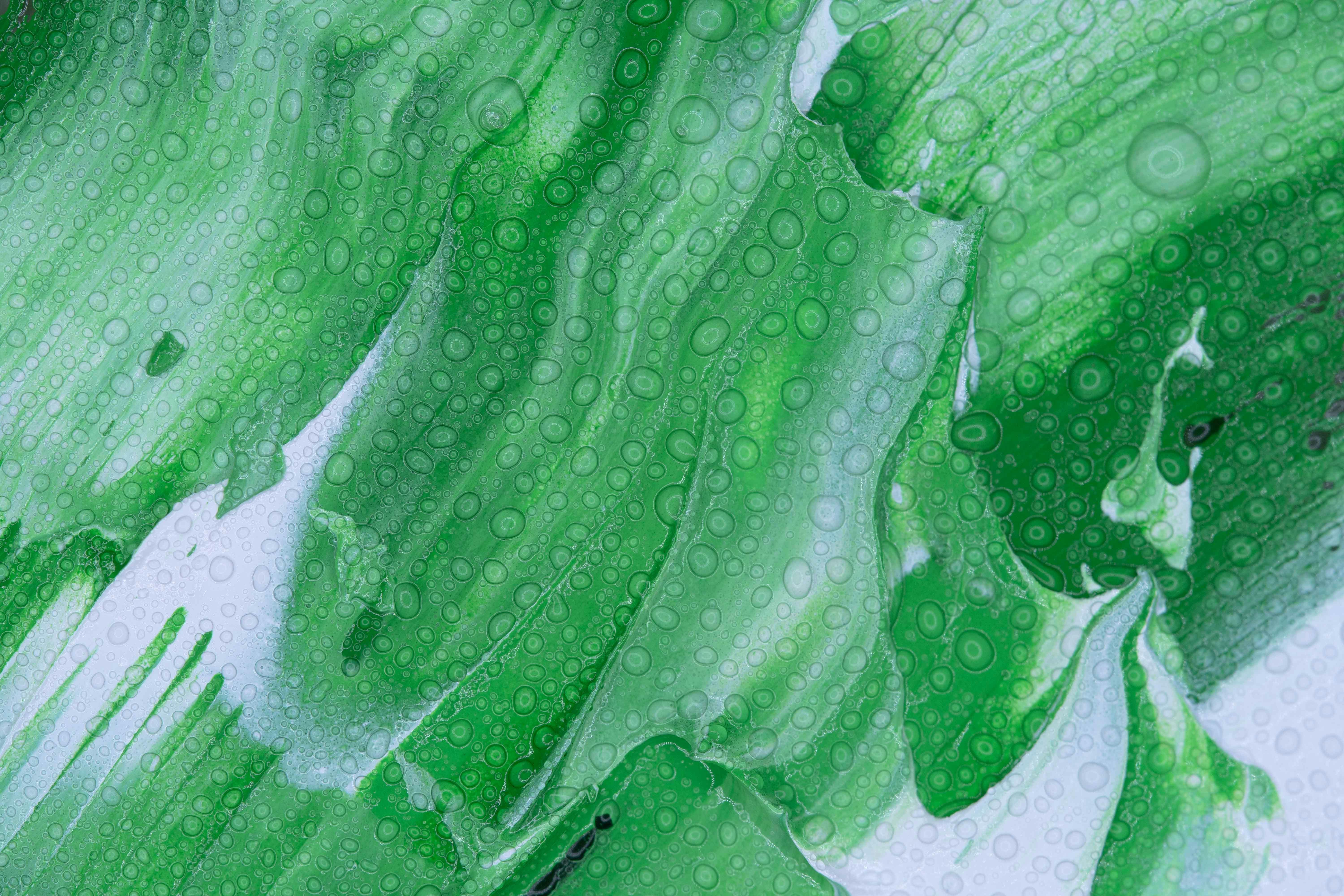 Close-Up Shot of Green Abstract Acrylic Paint with Water Drops · Free ...