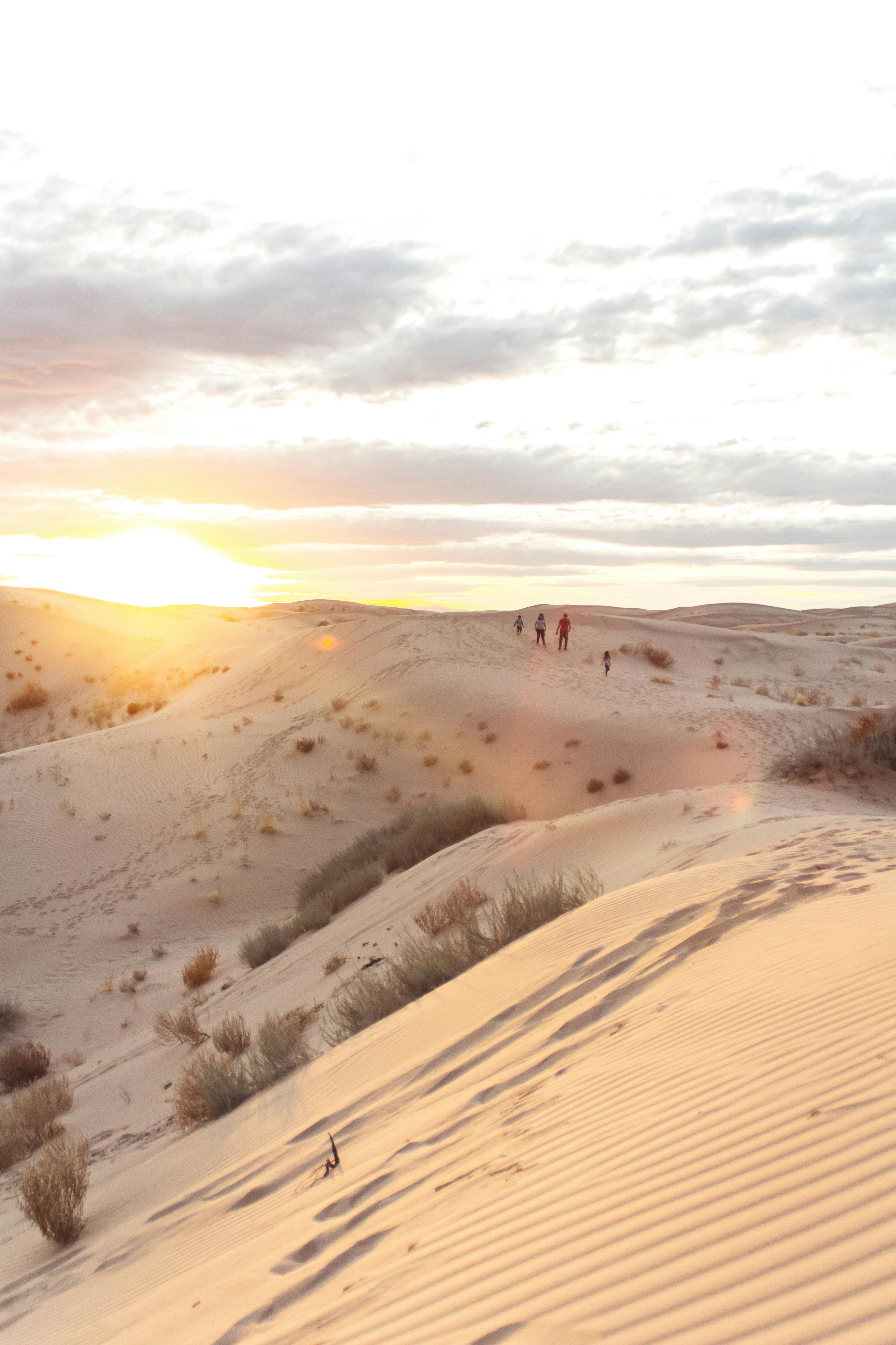Hikers Walking on Desert at Sunrise · Free Stock Photo