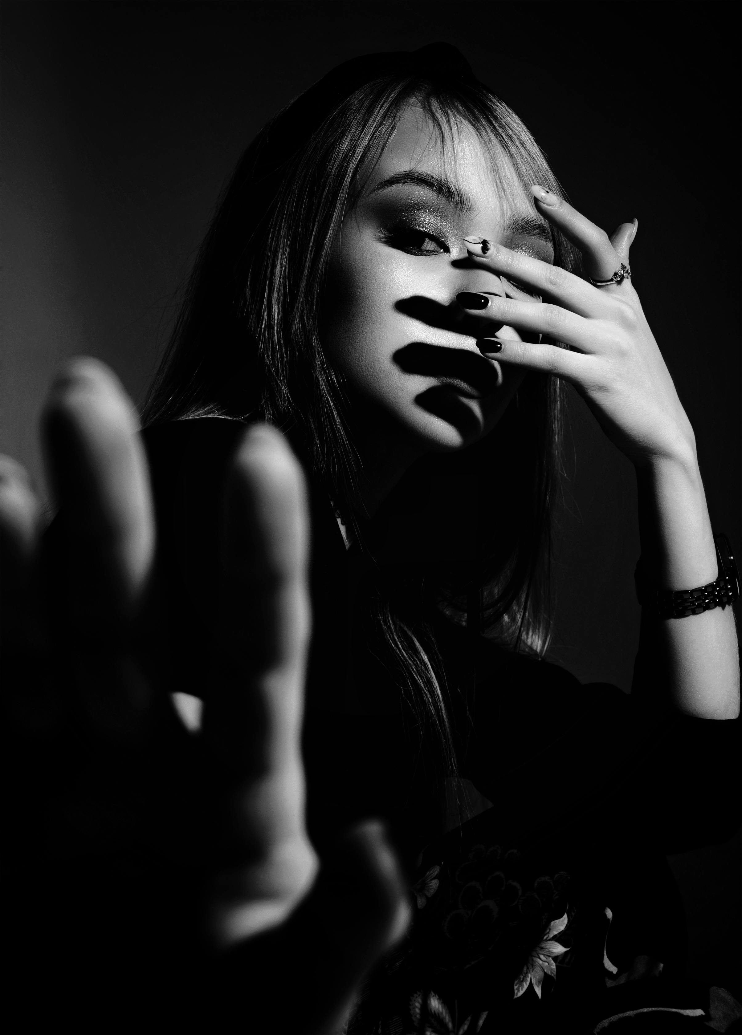 Grayscale Photo of Woman Covering Her Face · Free Stock Photo