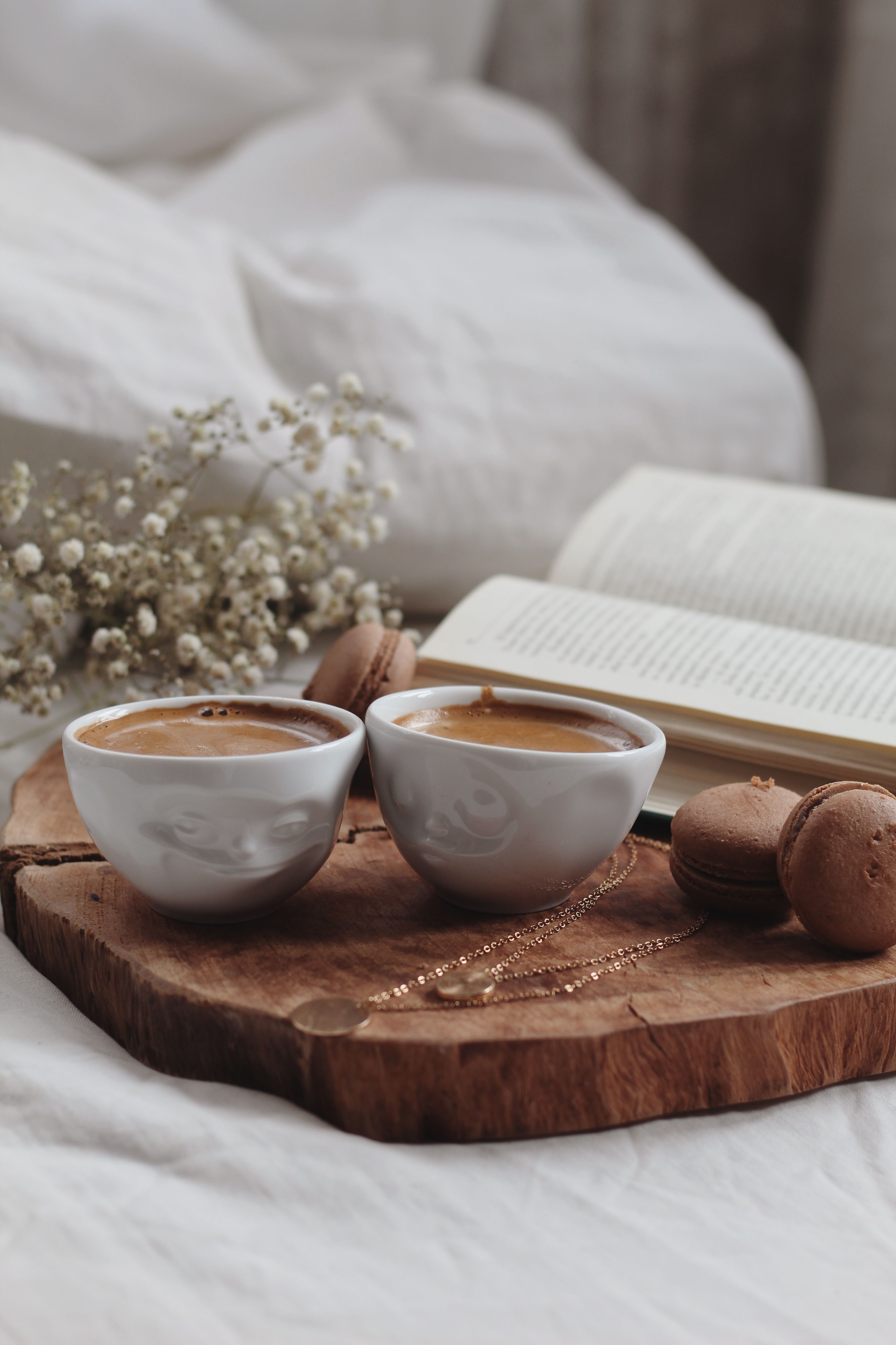 Two Cups of Coffee on Tray on Bed · Free Stock Photo