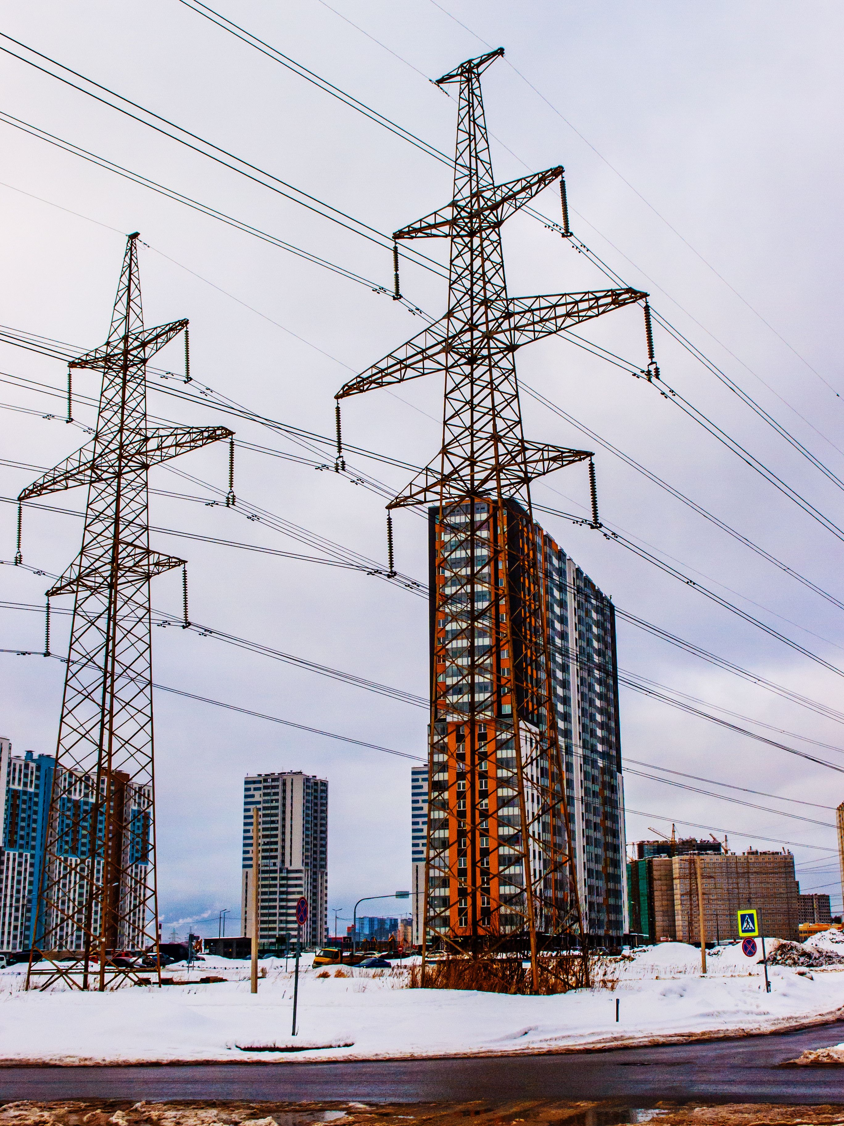 Urban Landscape with Electrical Poles and Blocks of Flats · Free Stock ...