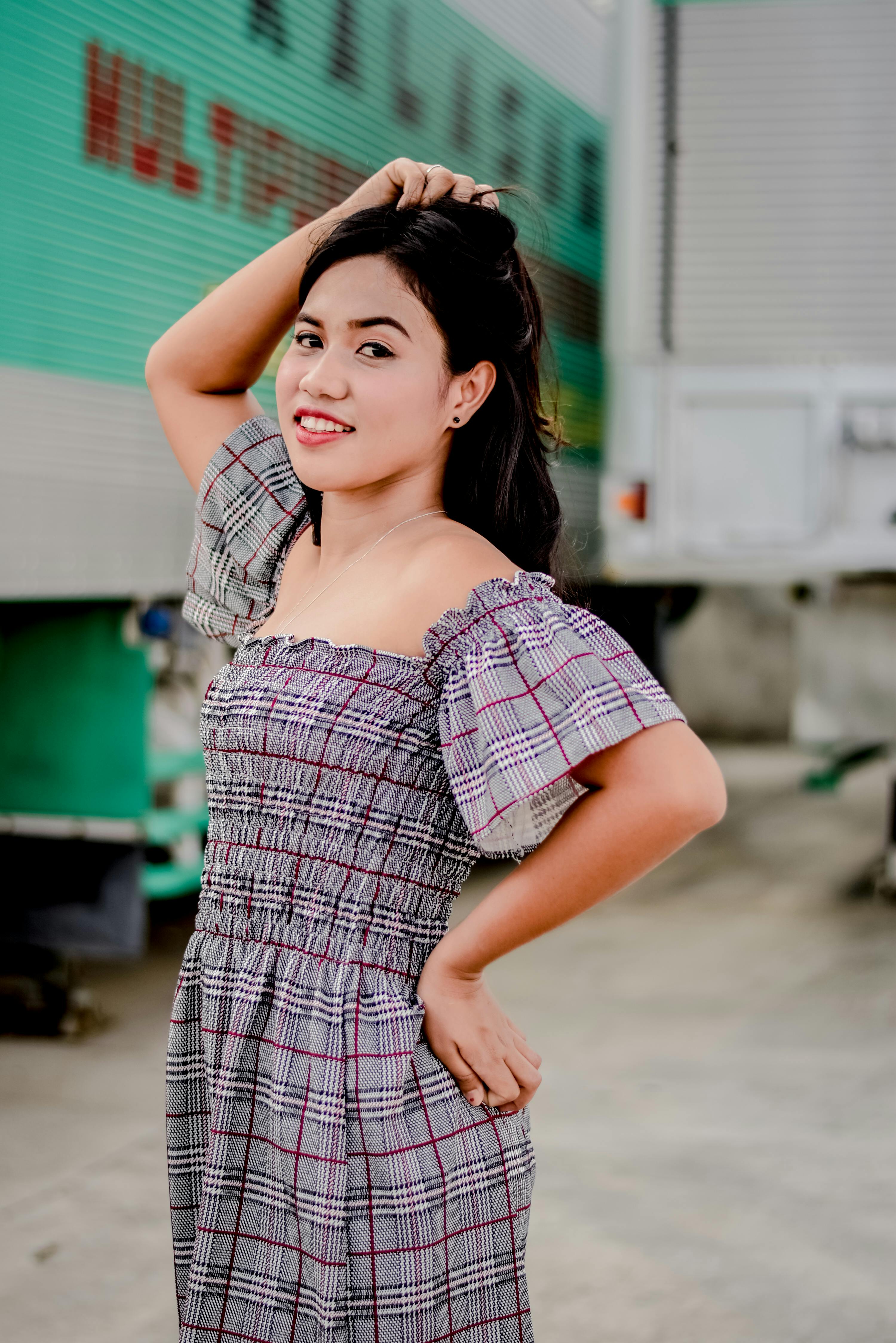 Woman in Check Dress · Free Stock Photo