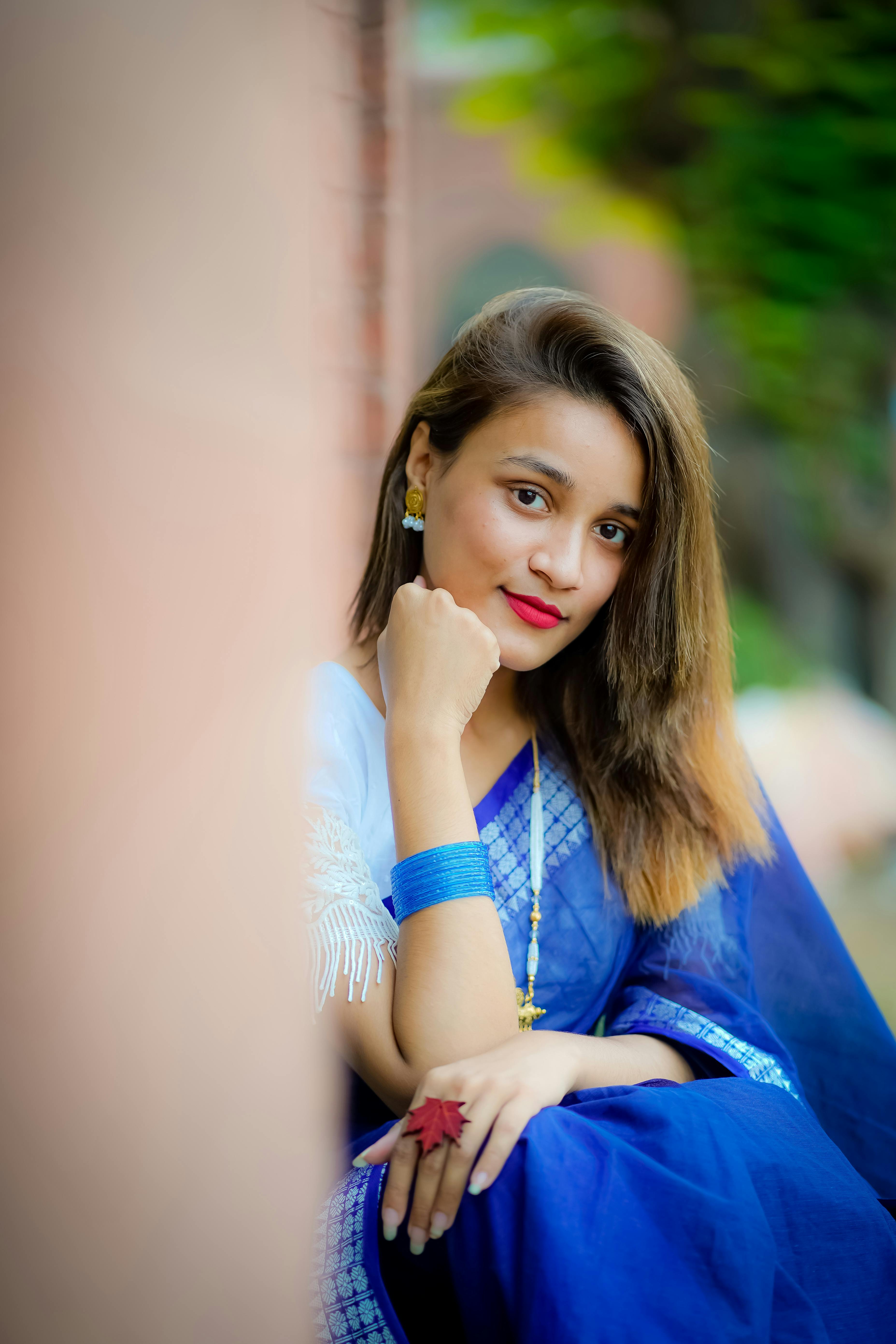 Beautiful Woman in Blue Traditional Dress · Free Stock Photo