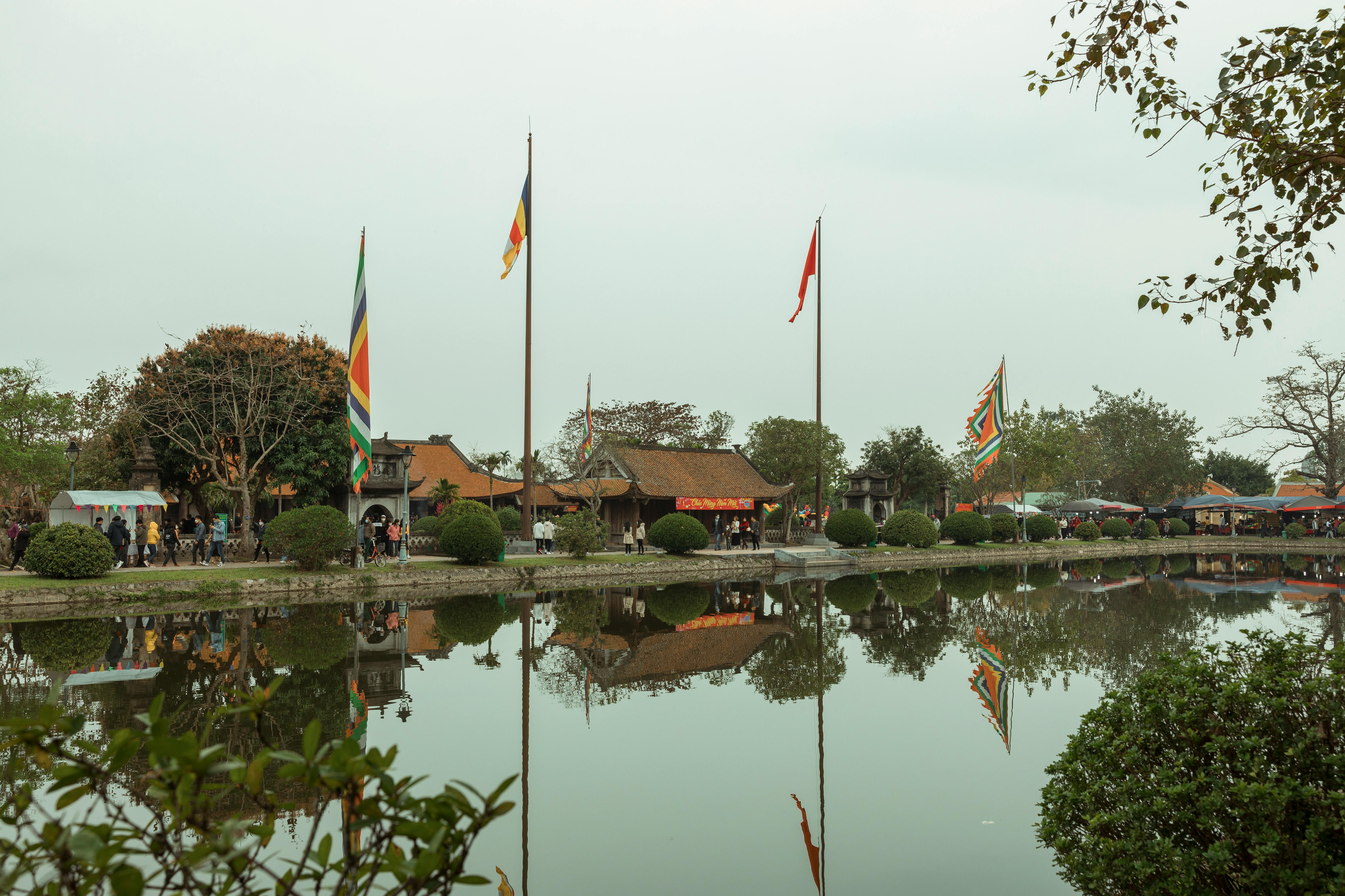 Traditional East Asian Buildings Standing by Pond in Park · Free Stock ...