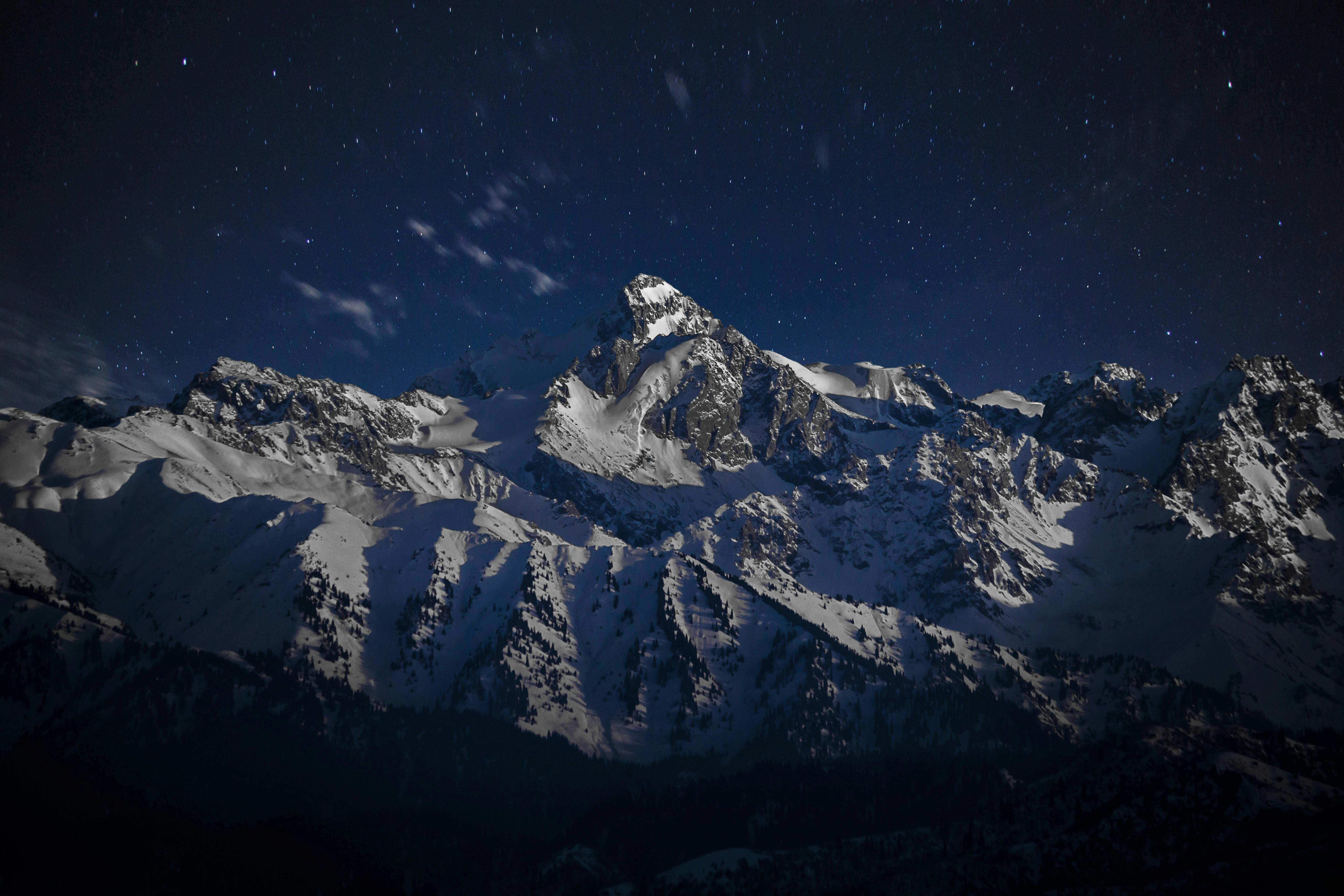 Aerial Photography of Snow-Covered Mountains during Nighttime · Free ...