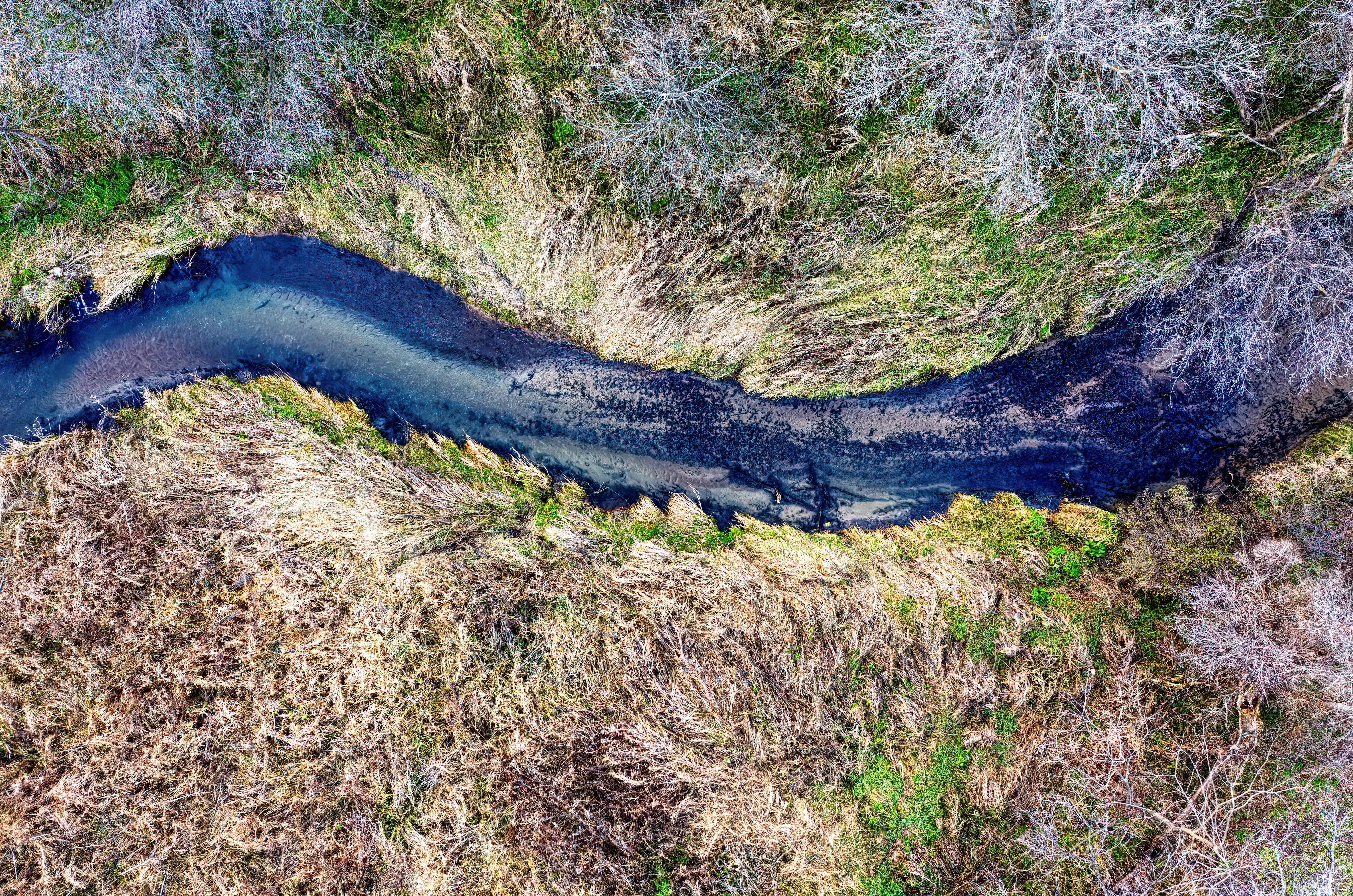 Top View of River Flowing Between Meadows · Free Stock Photo