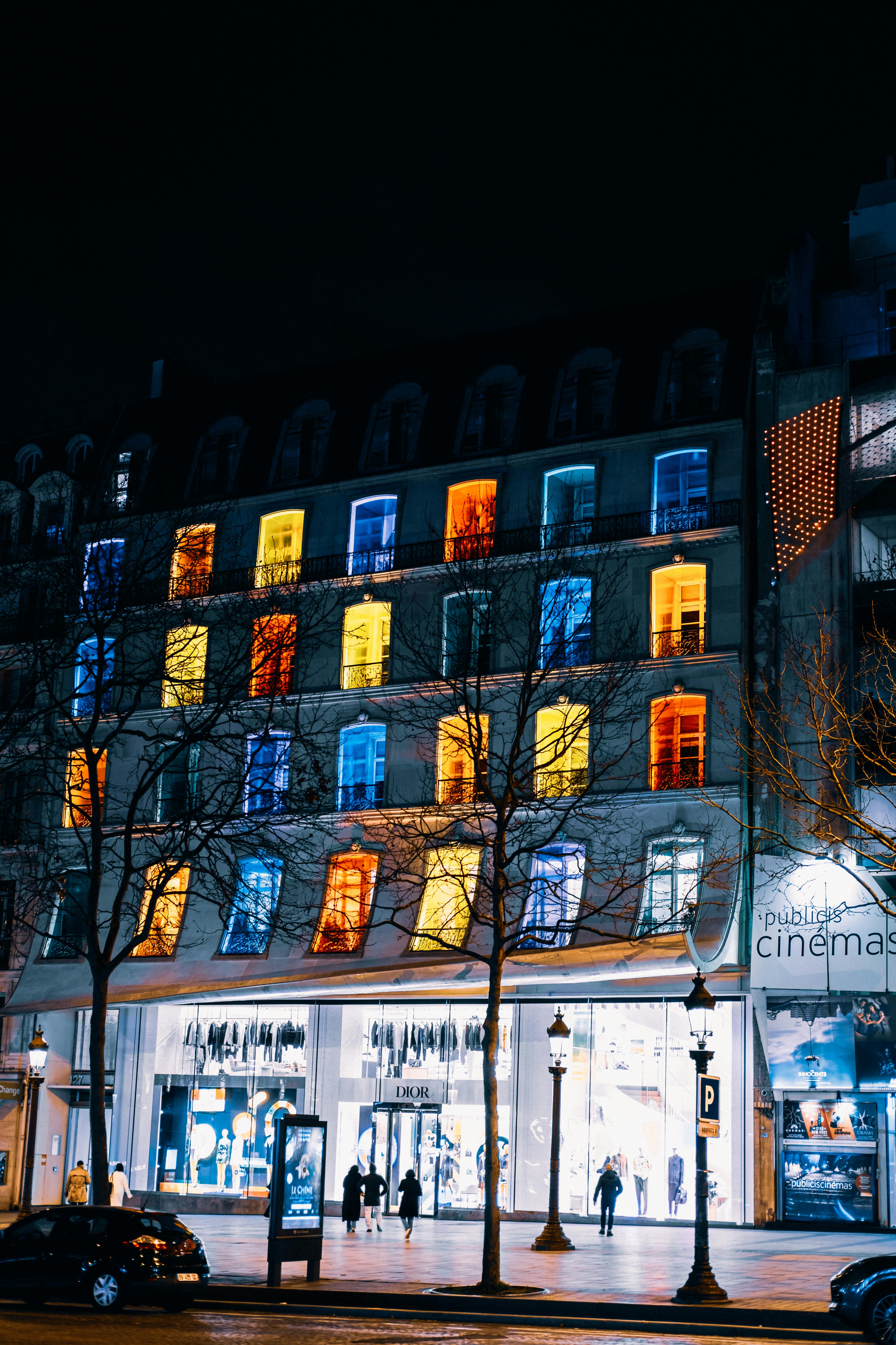 Illuminated Building with Multicoloured Windows · Free Stock Photo