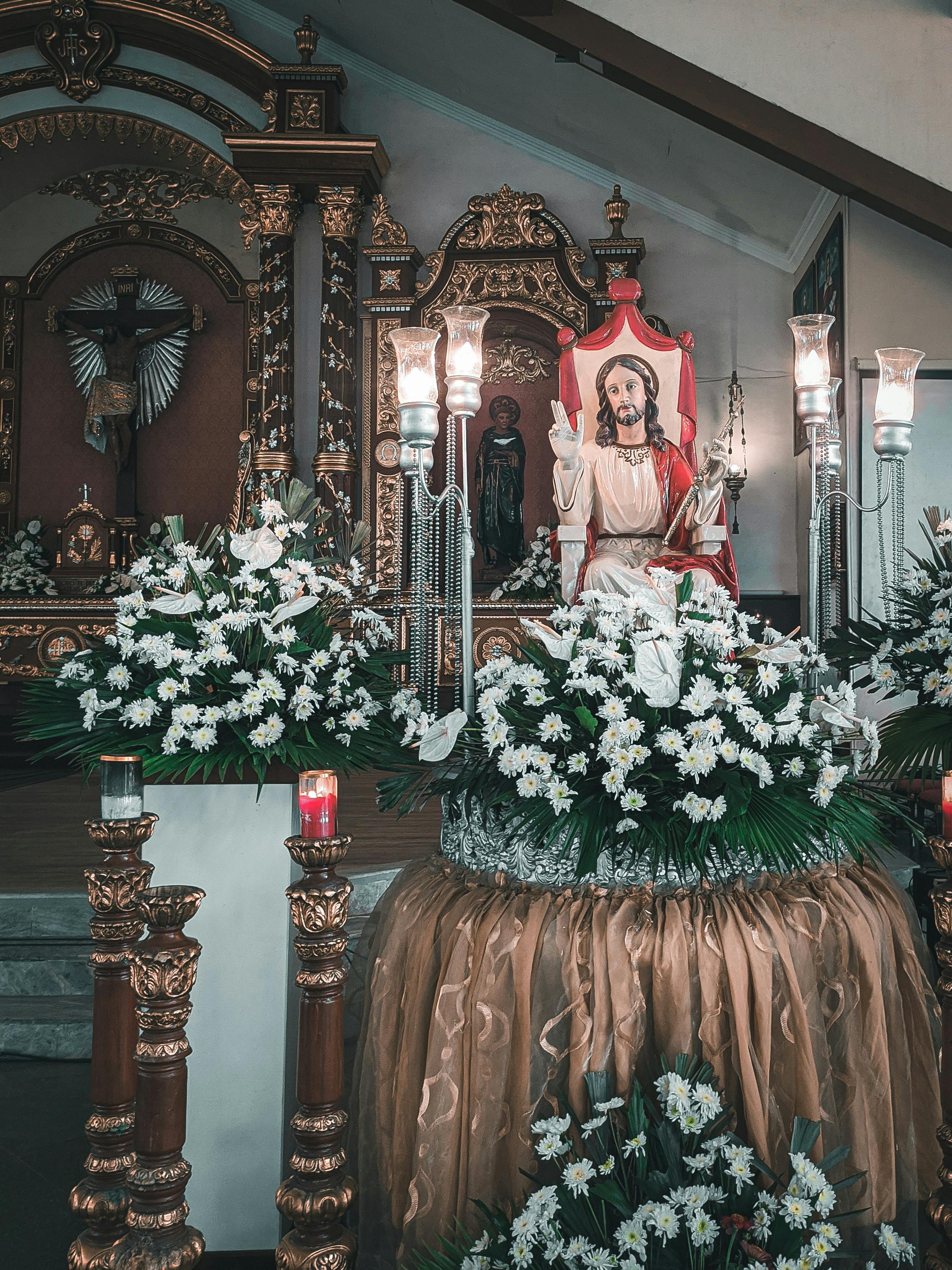 Jesus Christ in Church with Mosaic Windows · Free Stock Photo