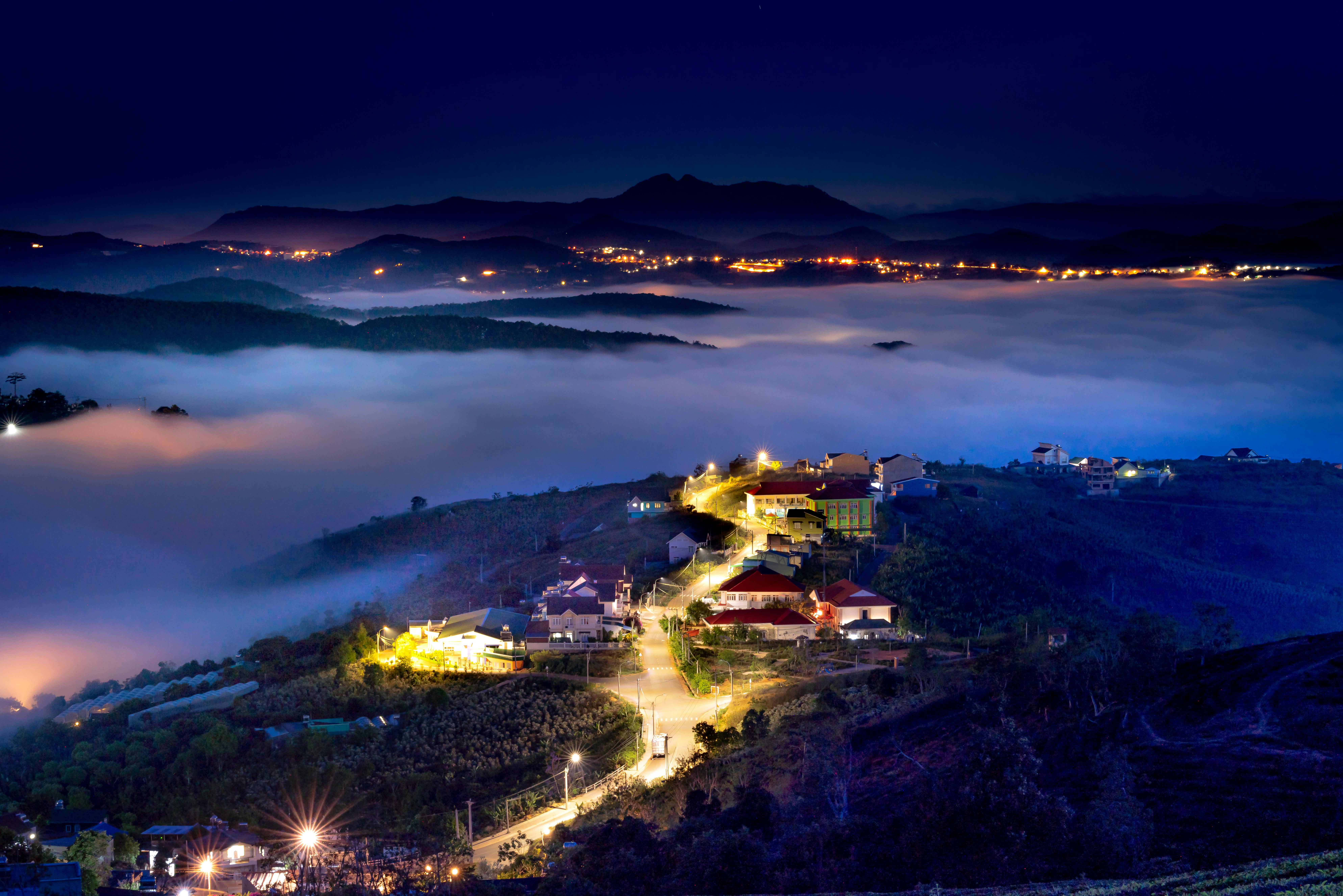 Aerial View of Town during Night Time · Free Stock Photo