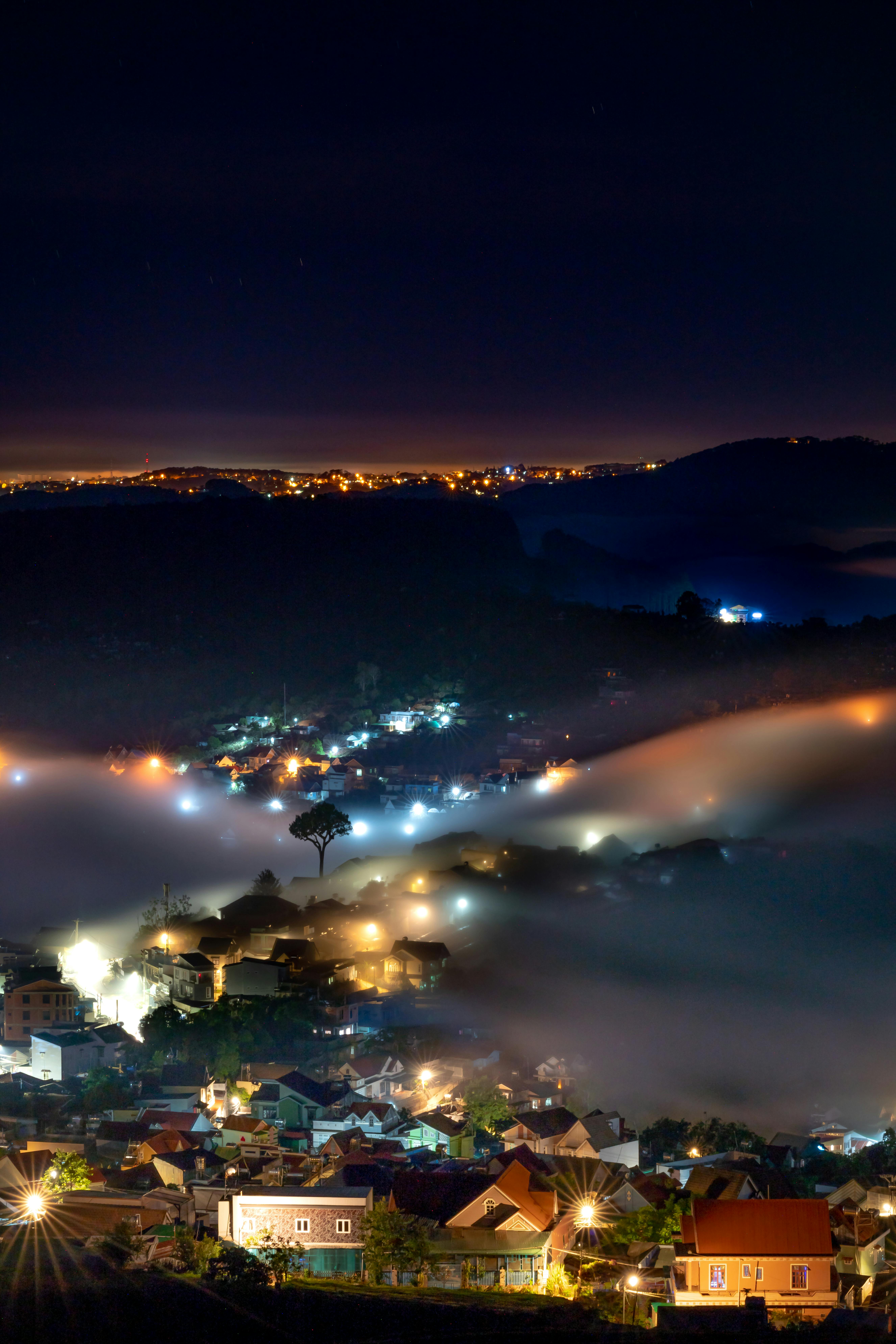 Aerial View of Town during Night Time · Free Stock Photo