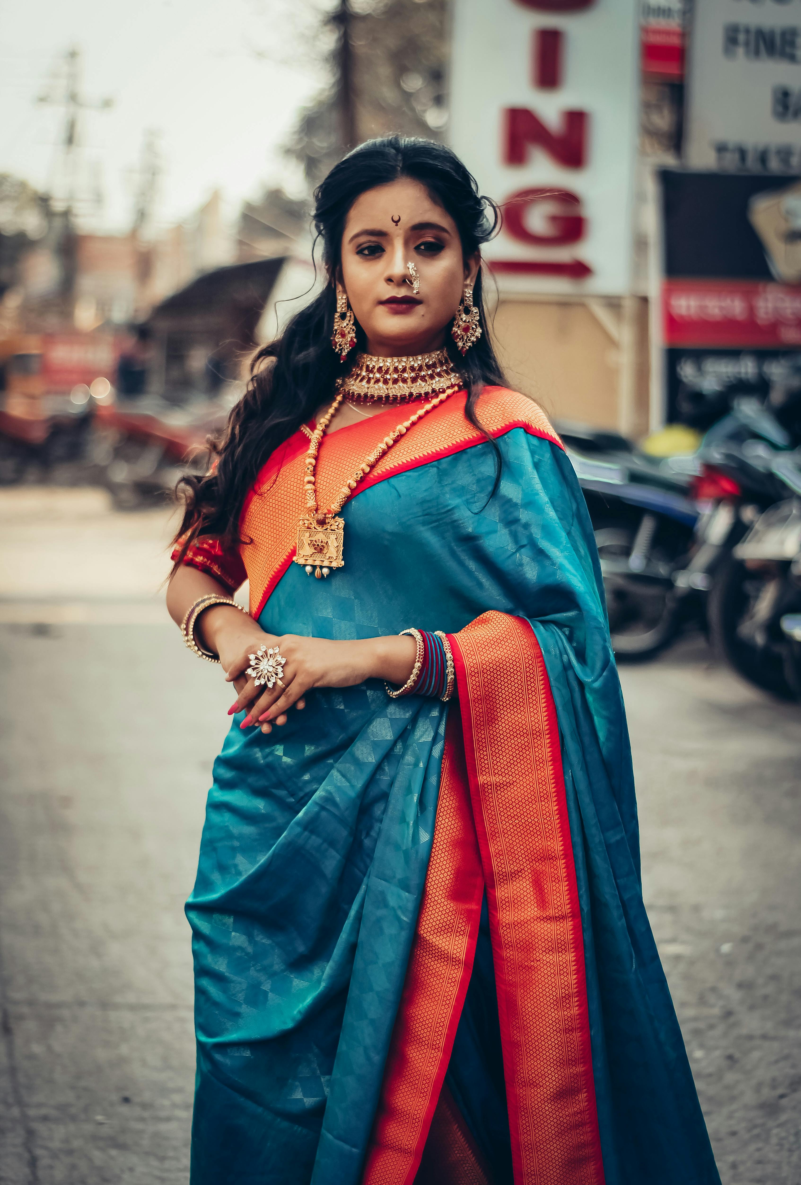 Beautiful Woman in Traditional Sari Dress · Free Stock Photo