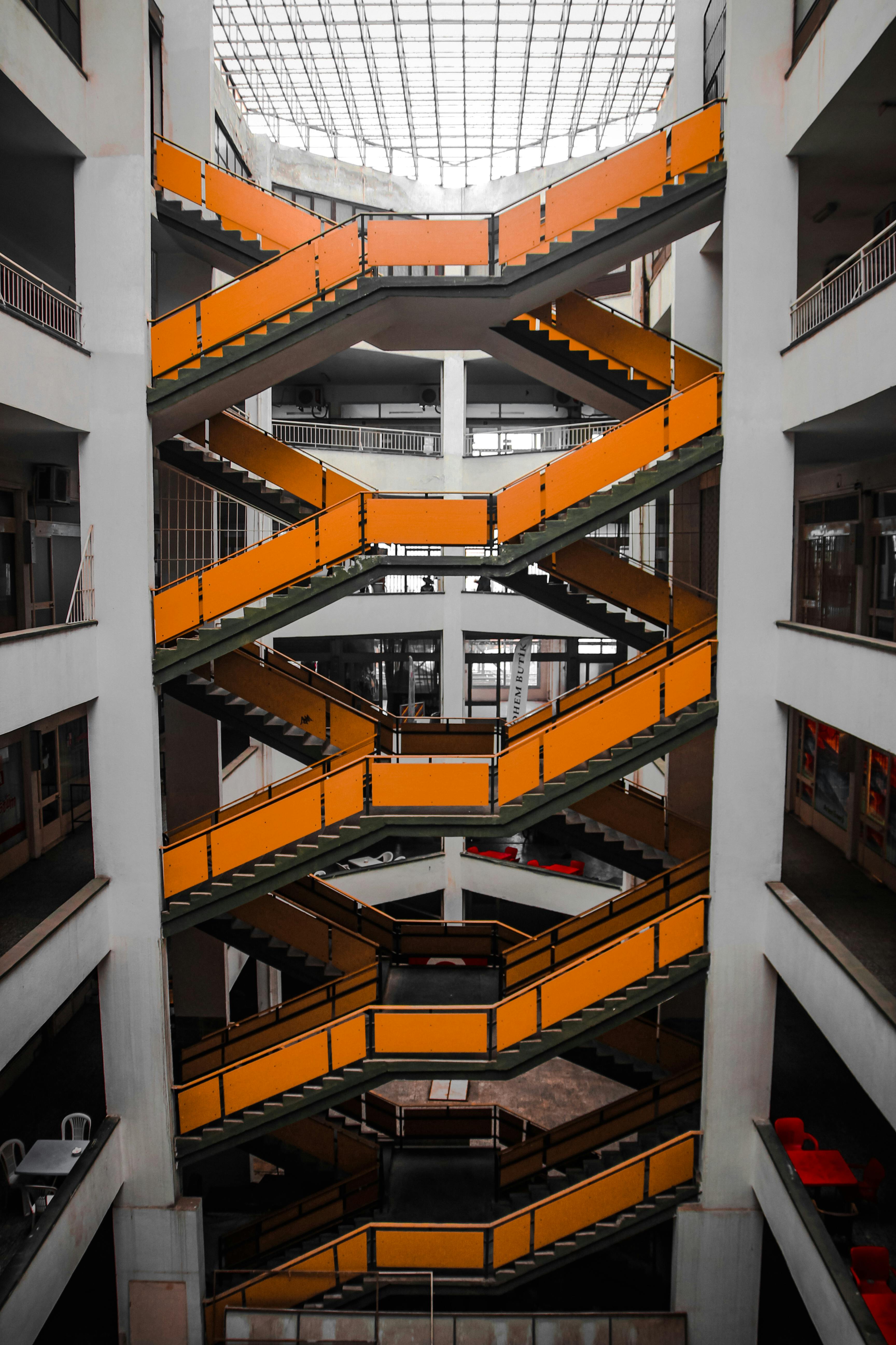 Staircases with Orange Railings · Free Stock Photo