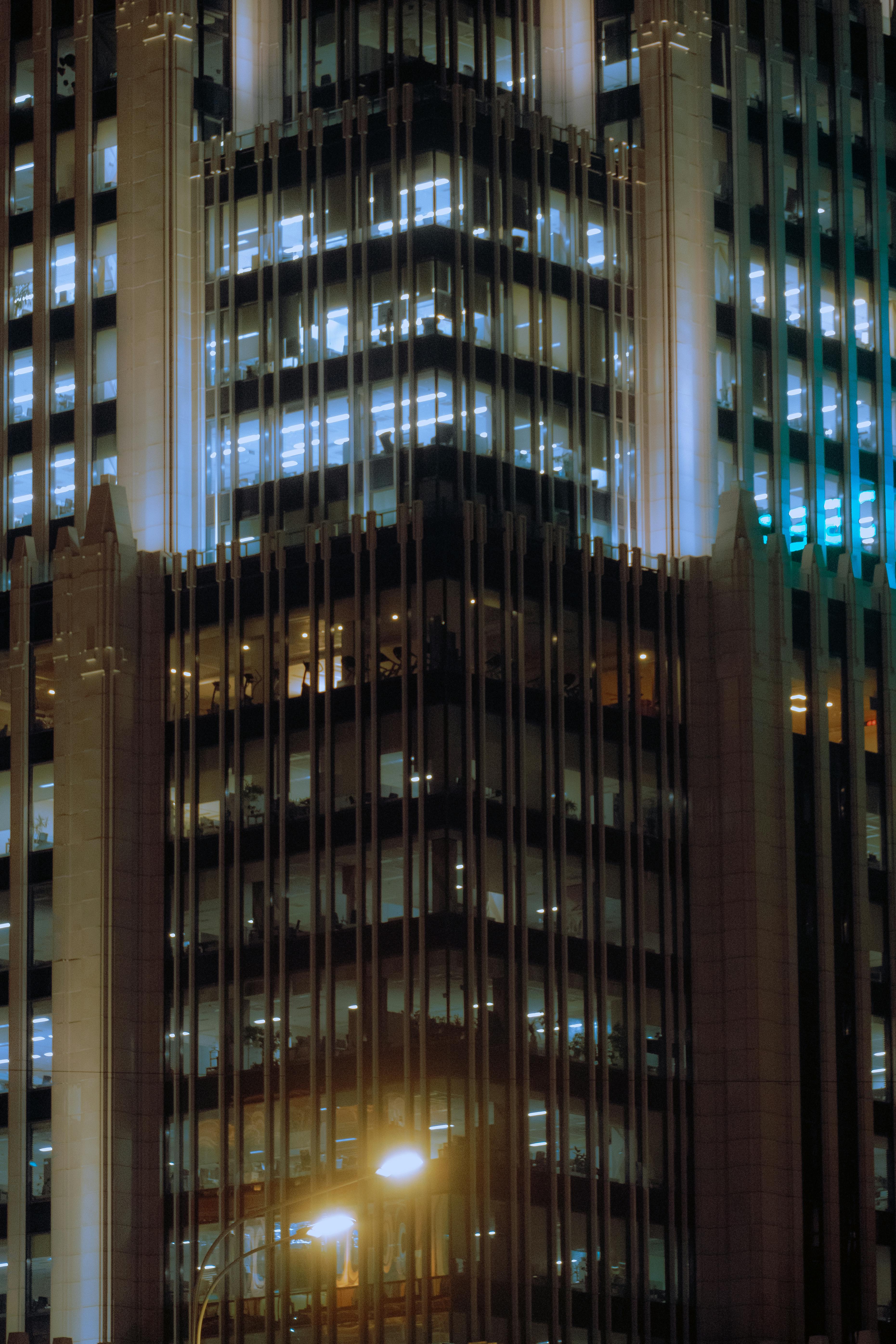 Illuminated Skyscraper Facade · Free Stock Photo
