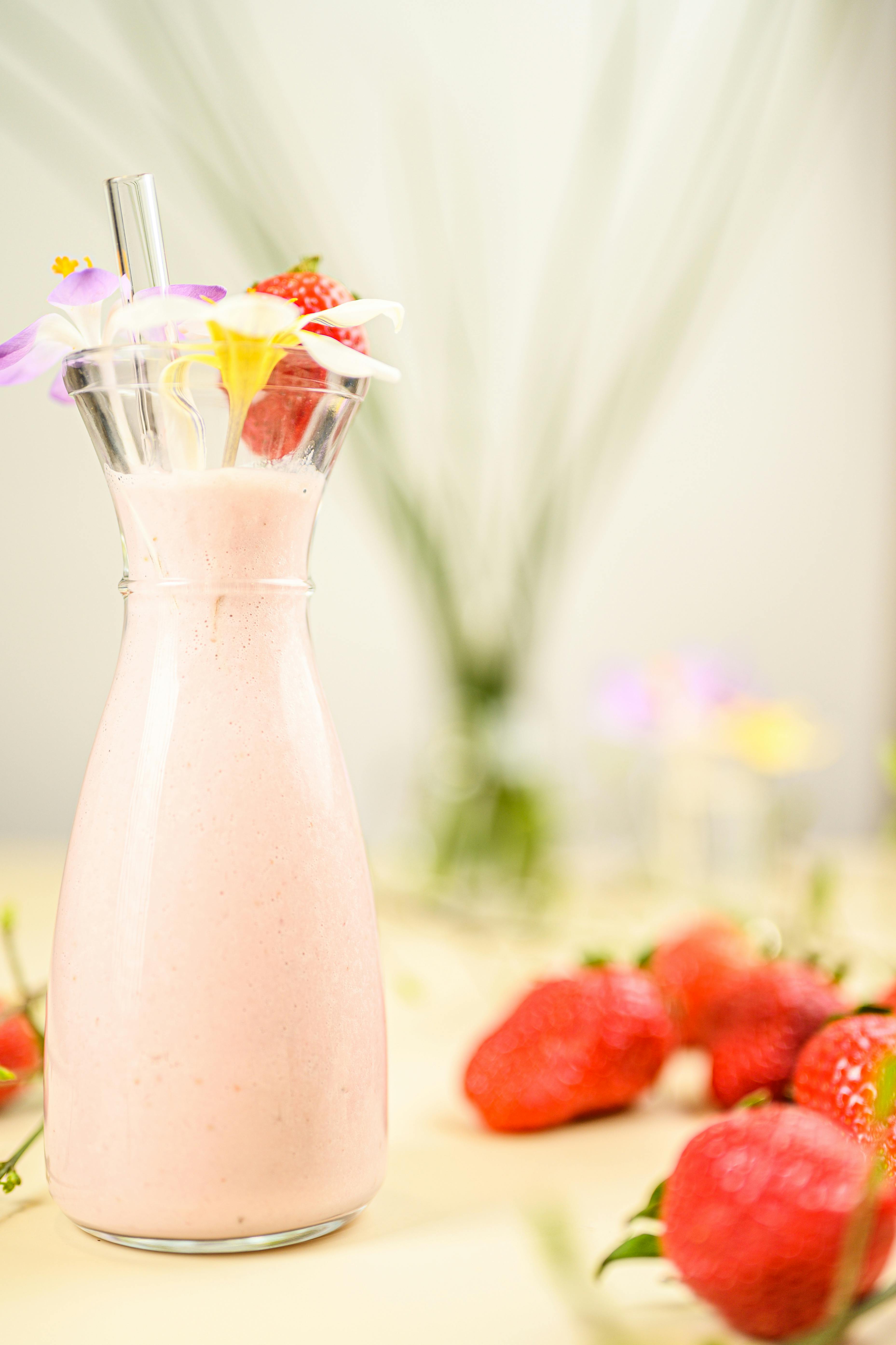 Strawberry Milkshake with Flowers on Top · Free Stock Photo