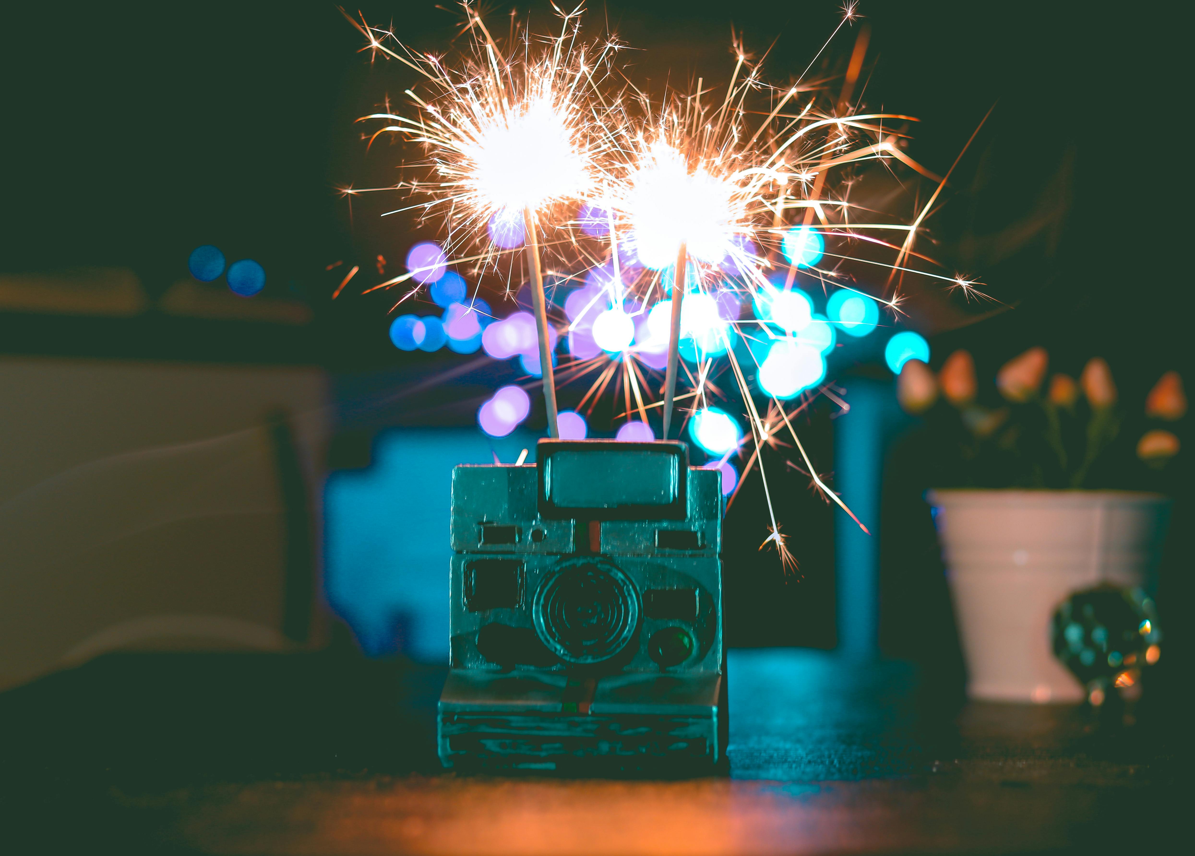 Polaroid Camera And Fireworks · Free Stock Photo