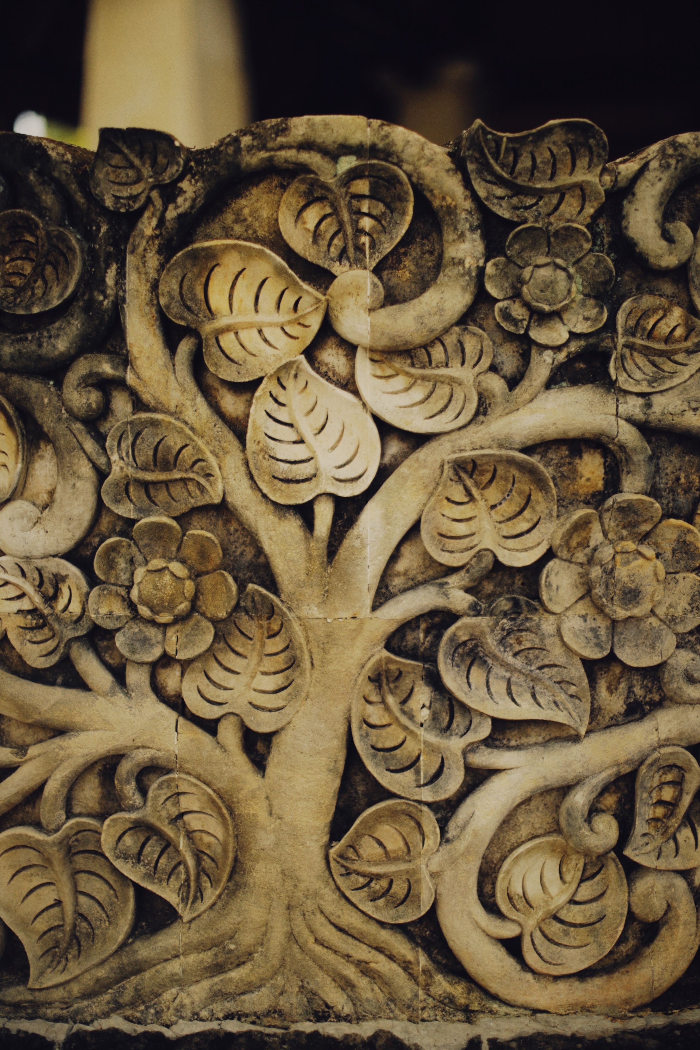 Leaves and Flowers Carved on Stone · Free Stock Photo