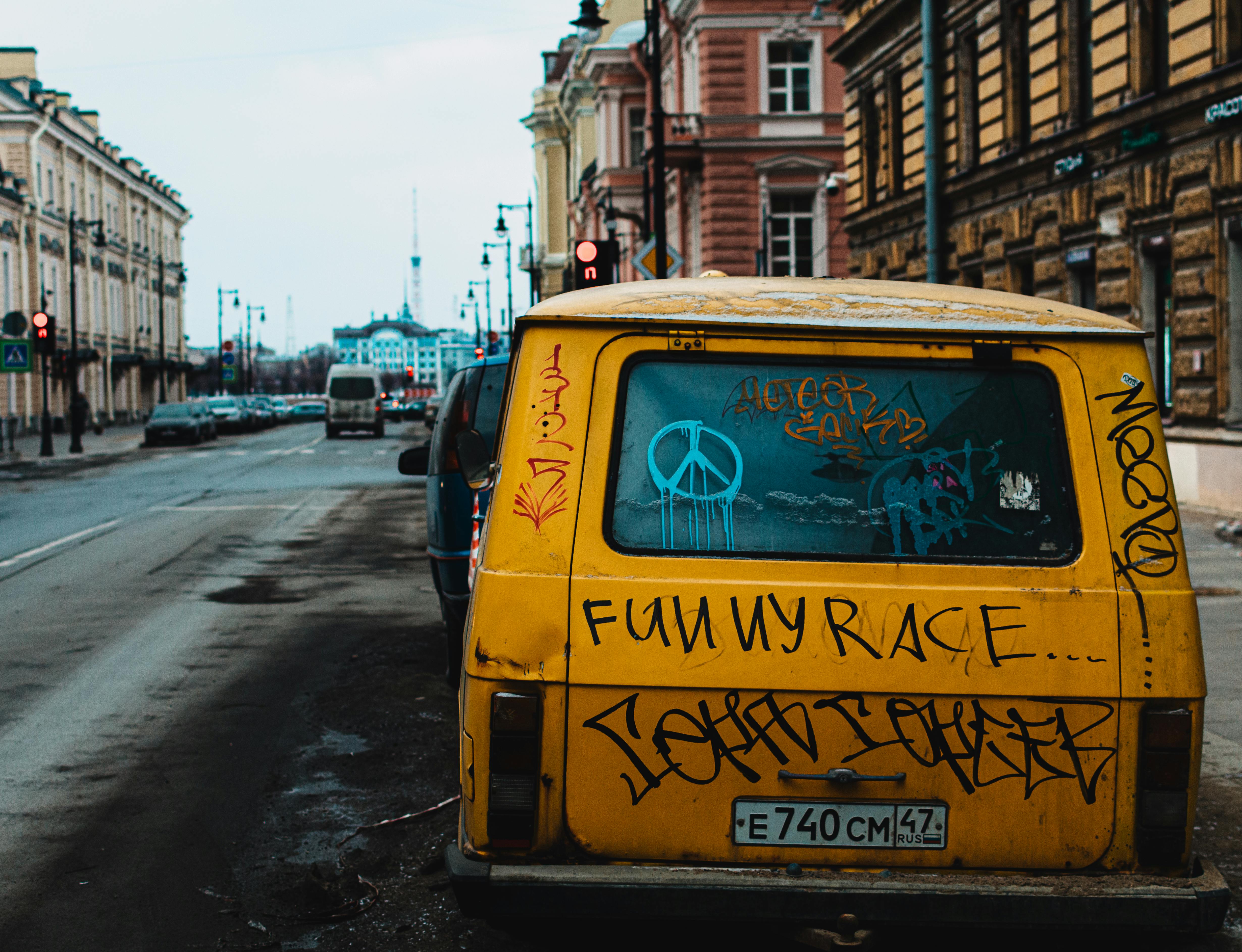Yellow Van parked on the Street · Free Stock Photo