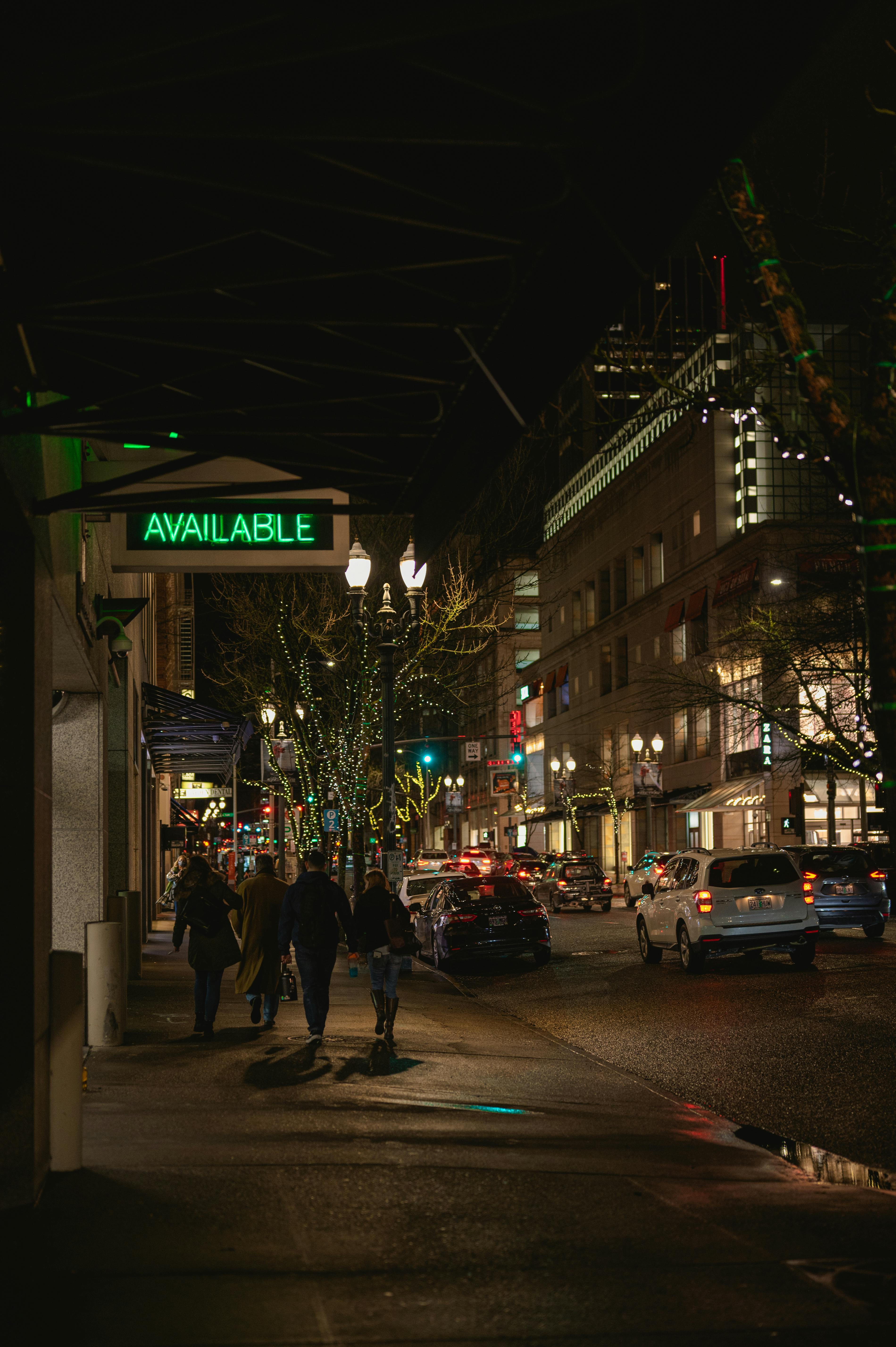 Cars and People on City Street at Night · Free Stock Photo