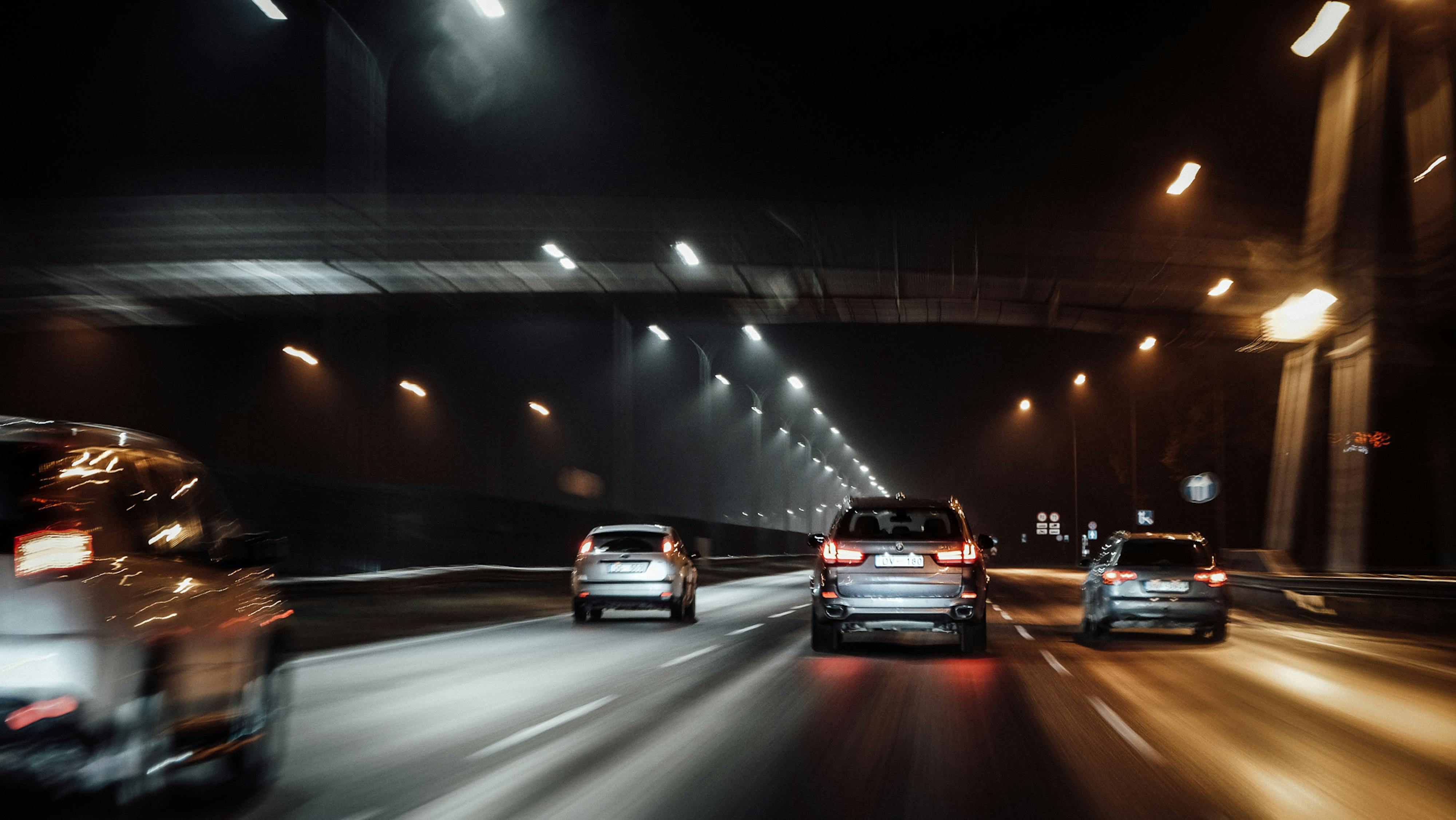 Freeway Car At Night View