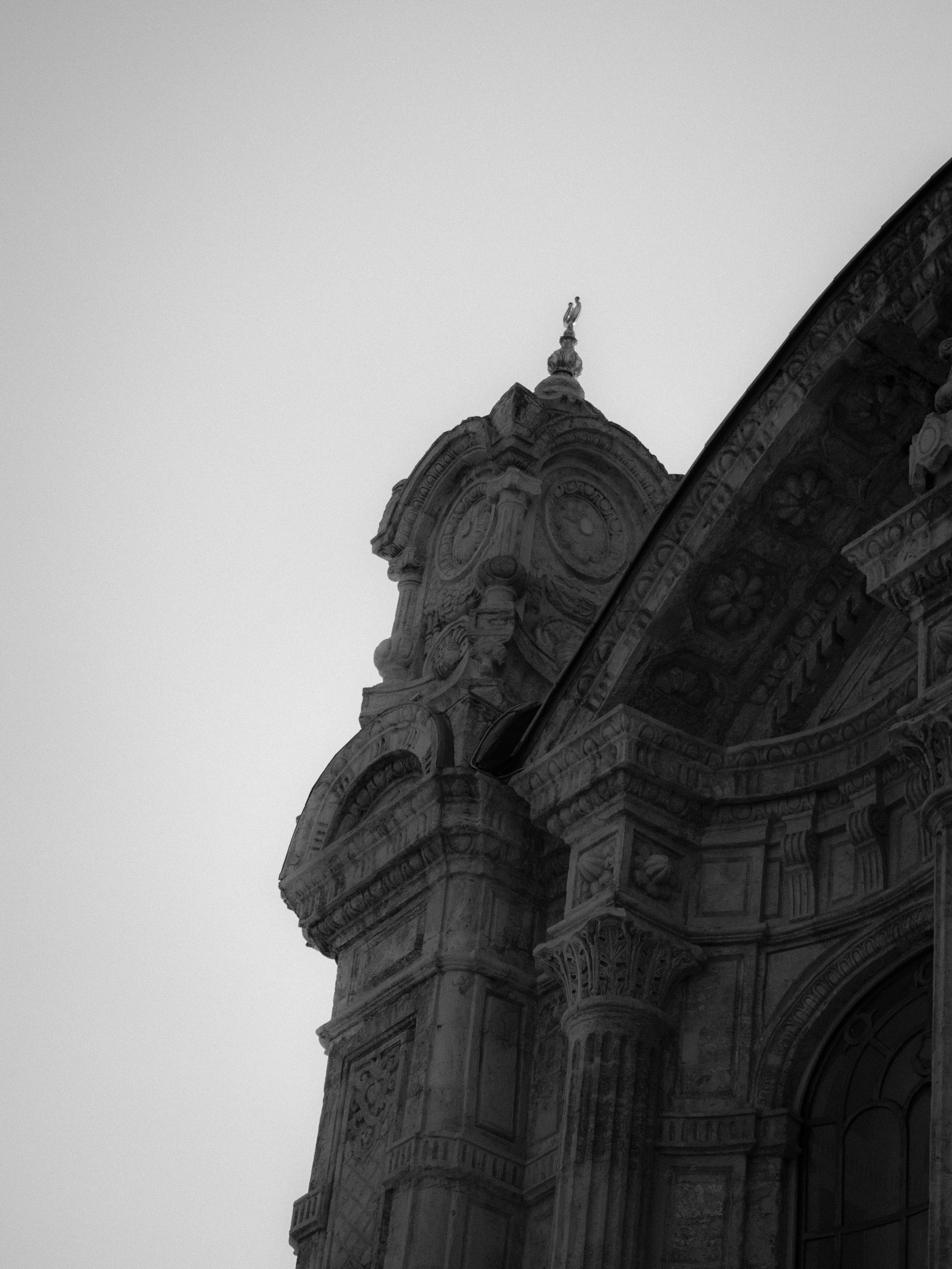 Grayscale Photography of an Ancient Pillar Near Green Plants · Free ...