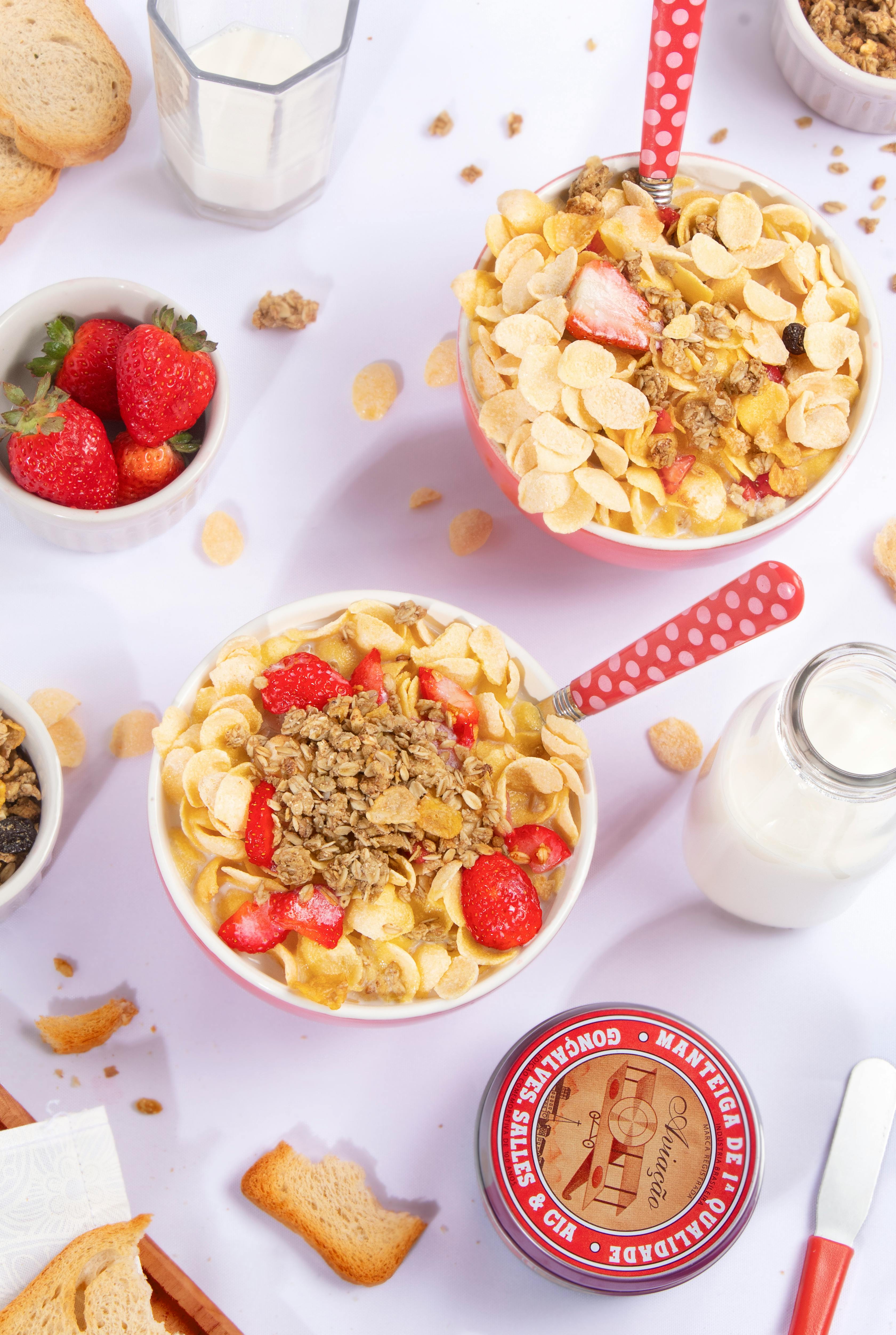 Cereal Bowls on White Surface · Free Stock Photo