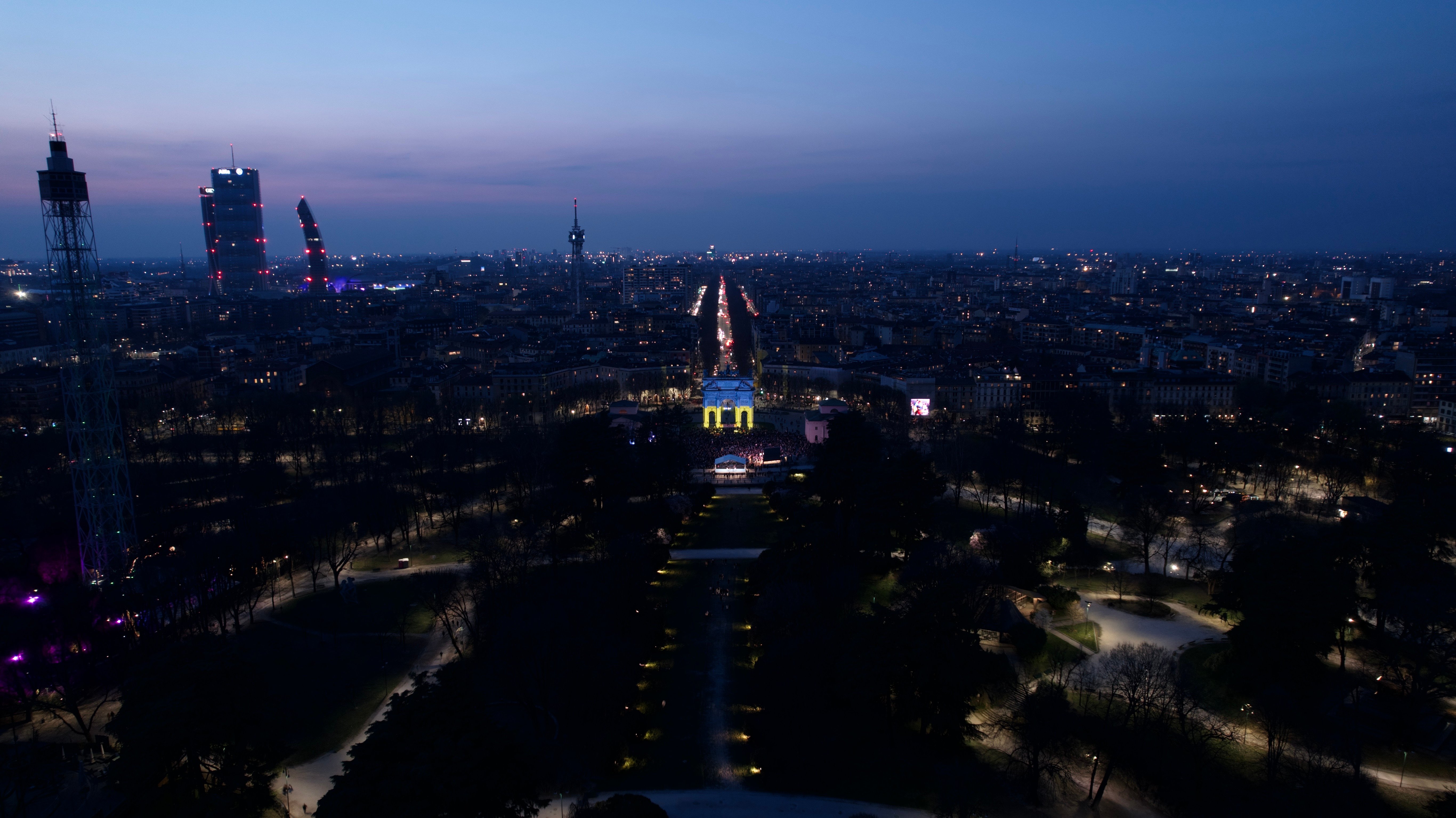 Aerial View of City Buildings during Night Time · Free Stock Photo