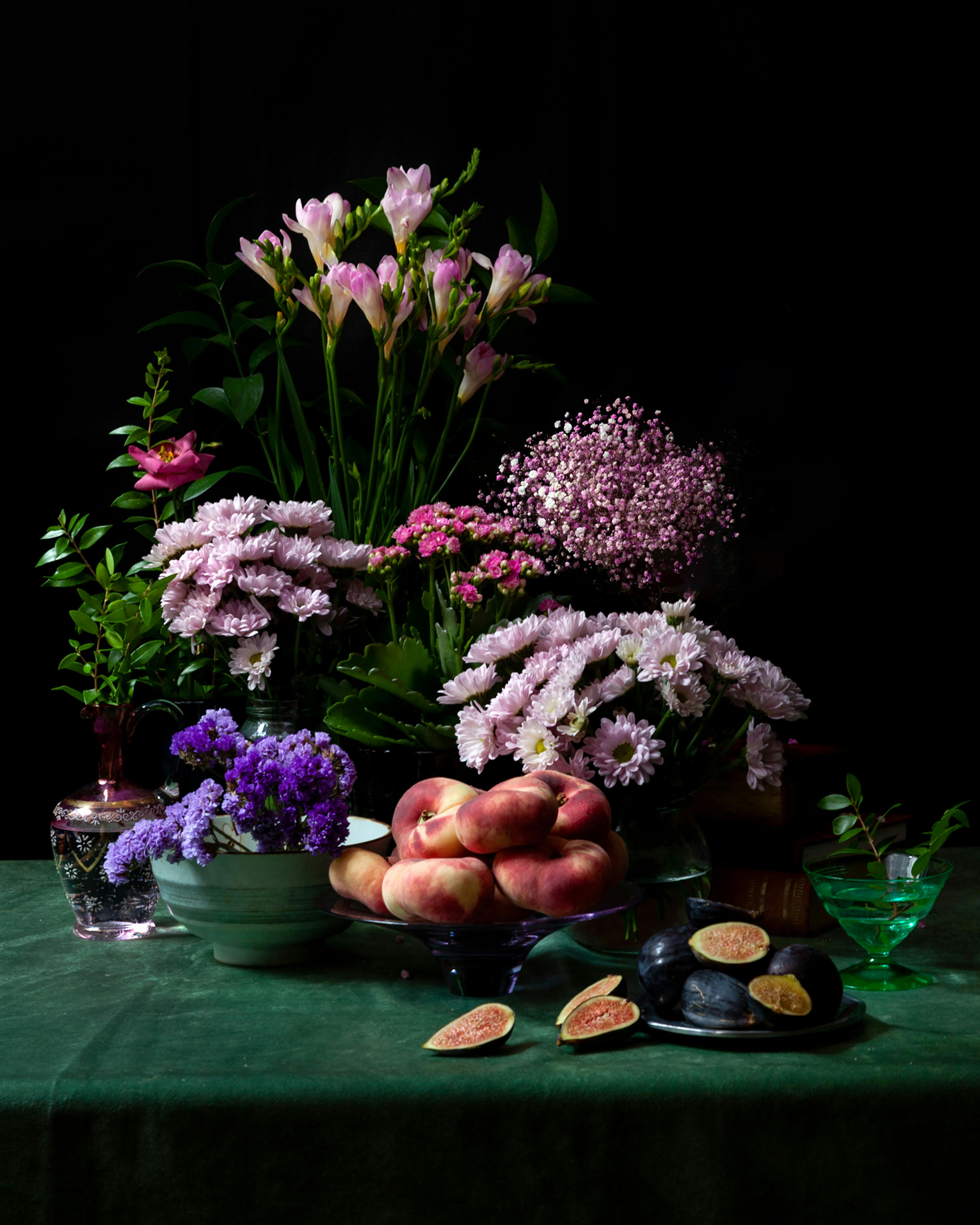 Still Life arrangement Made of Fruits and Vases with Flowers · Free ...