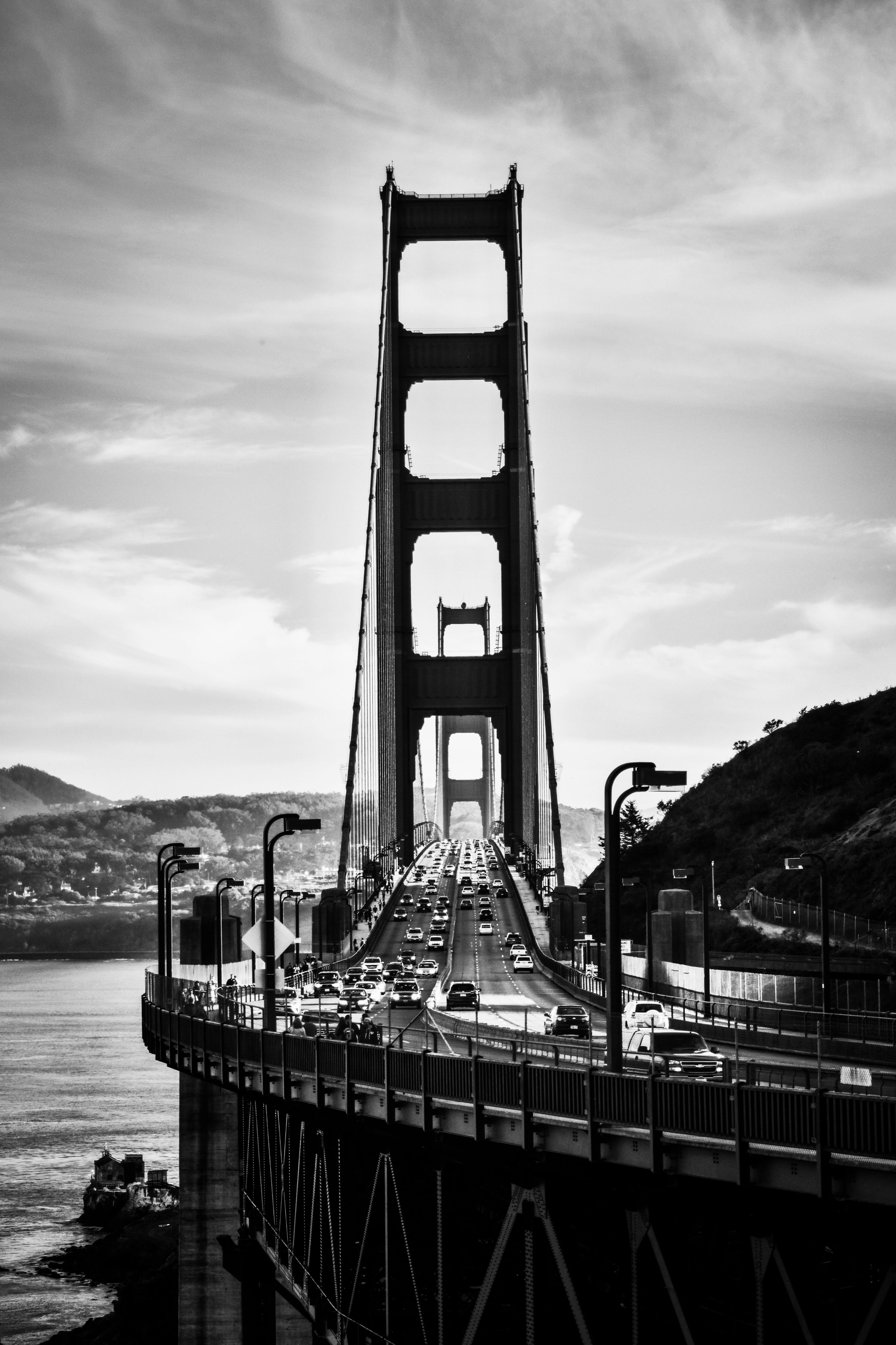 Grayscale Photo of Golden Gate Bridge · Free Stock Photo