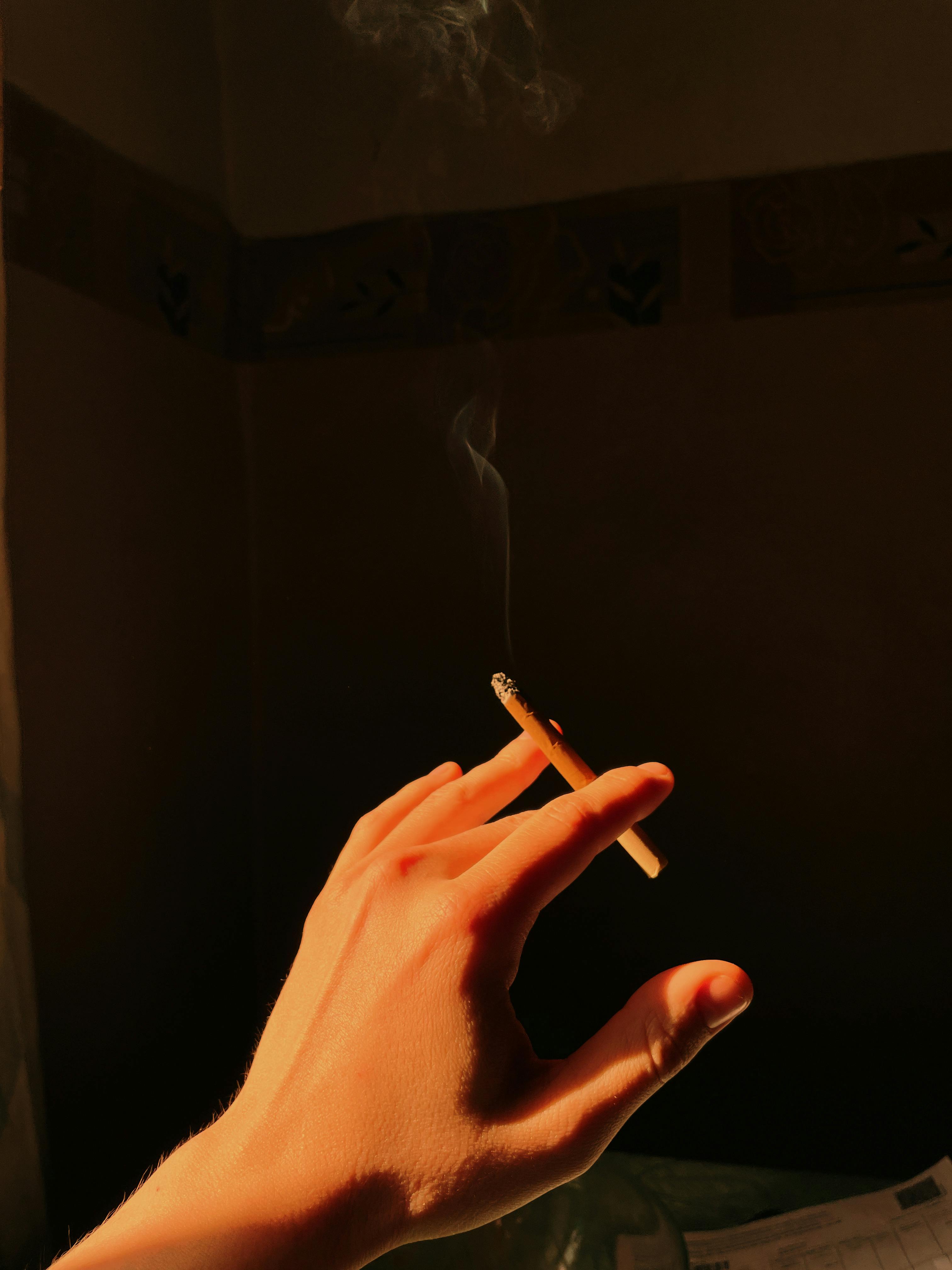 Person Holding Cigarette Stick in Room · Free Stock Photo