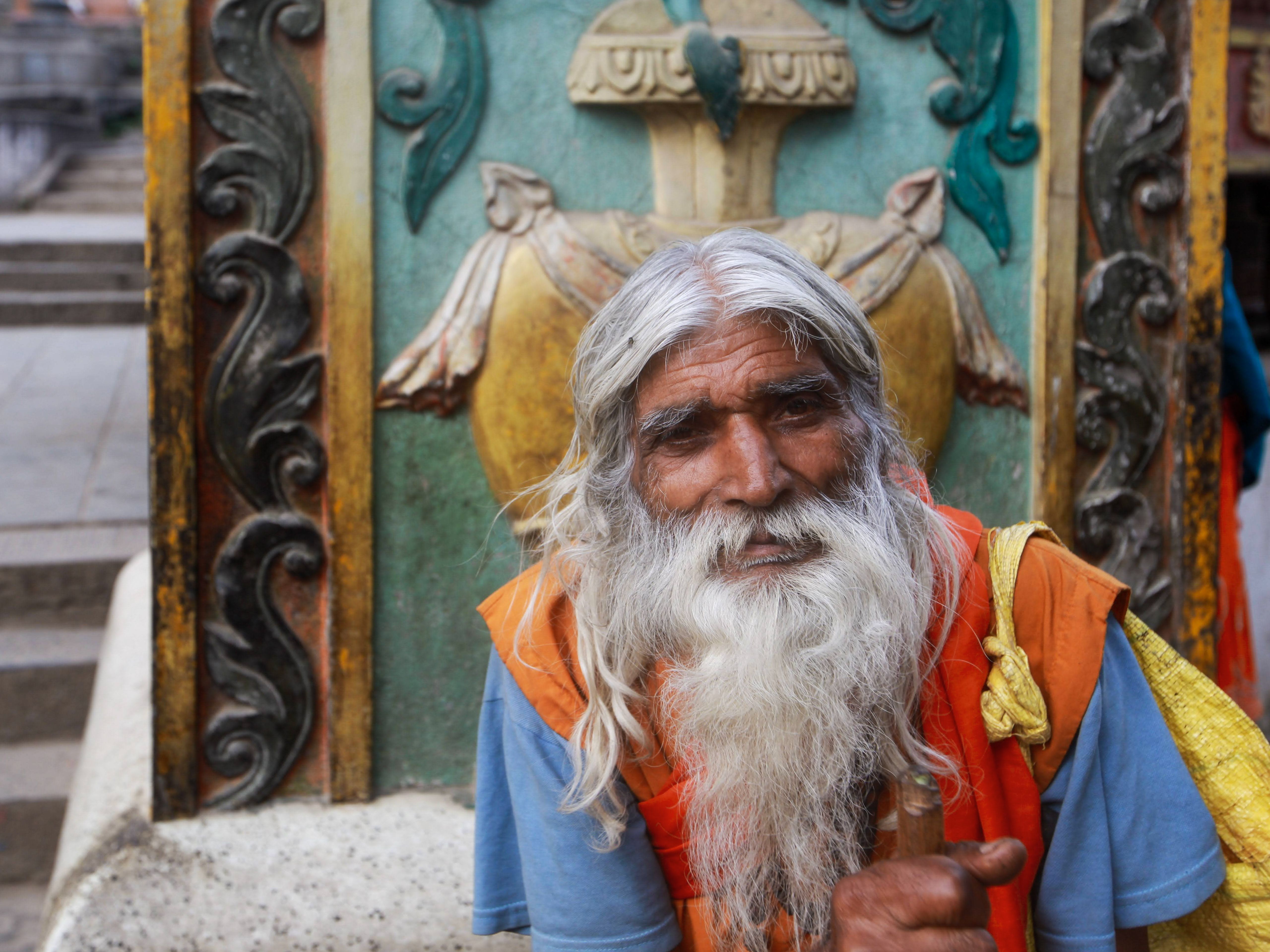 Hindu Elderly Man in Colourful Traditional Clothes · Free Stock Photo
