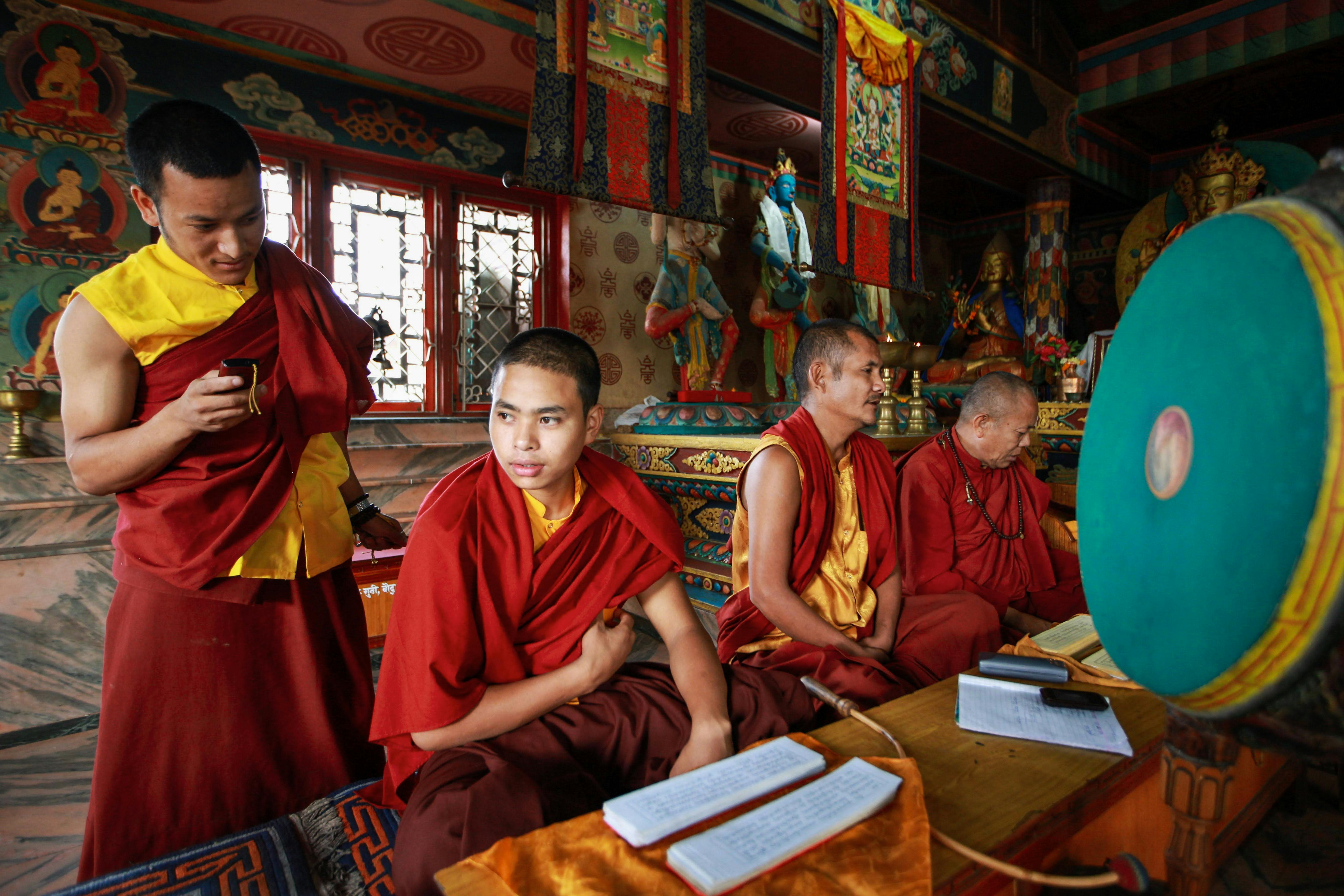 Two Monk Wearing Red Monk Dress · Free Stock Photo