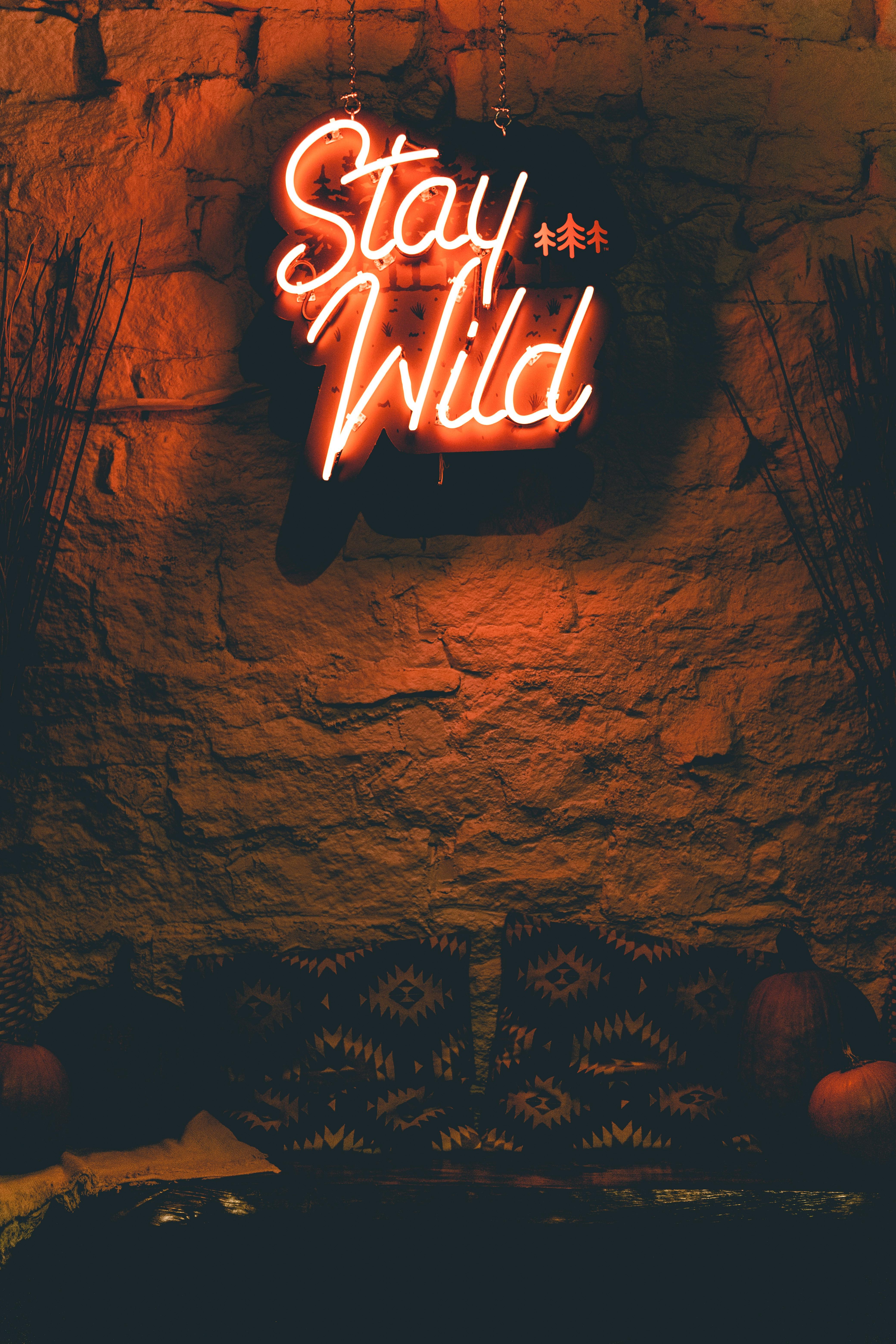 A Neon Sign on the Wall with Green Leaves · Free Stock Photo