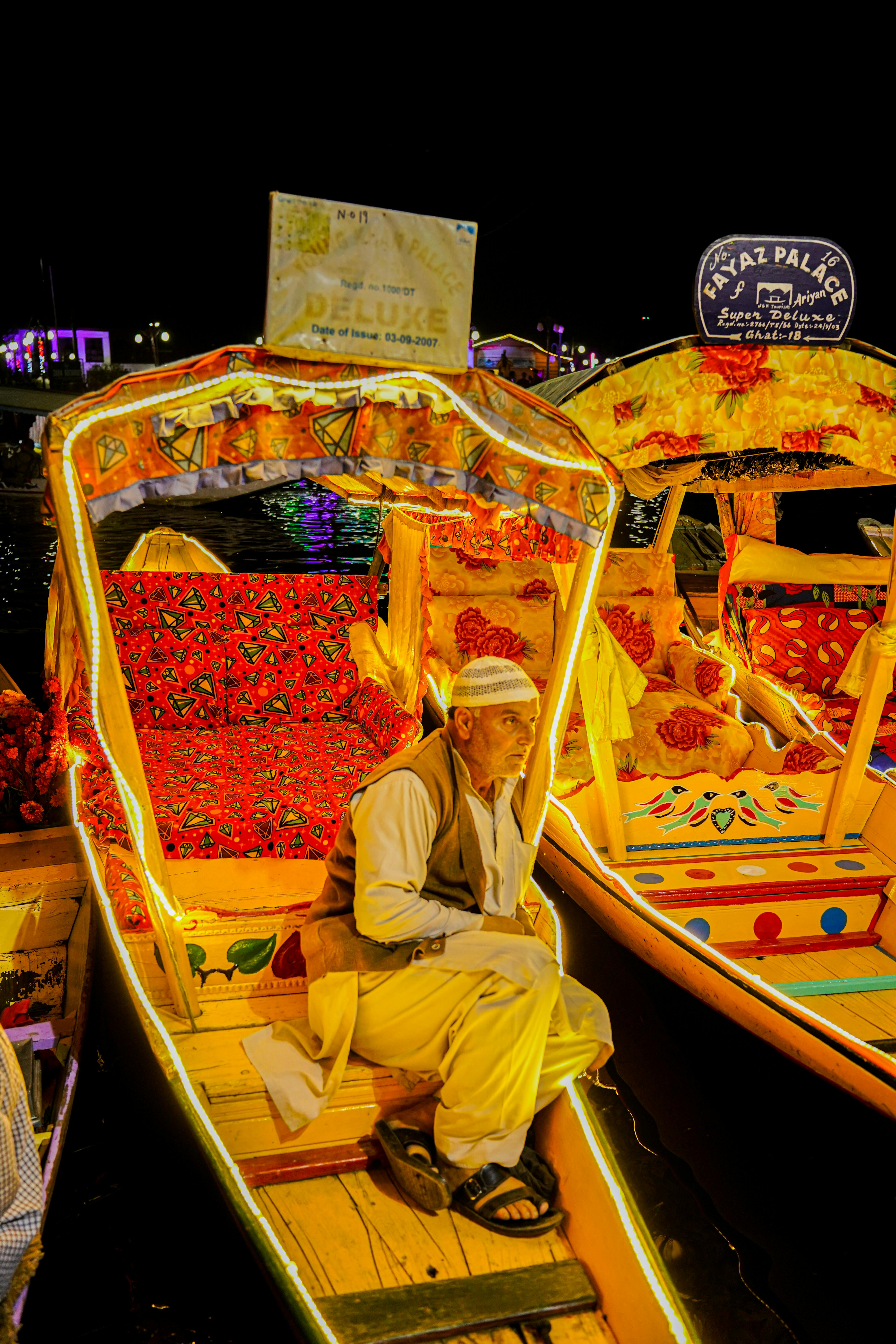 Man Sitting on Colorful Kashmir Shikara Docked on Dal Lake in India ...