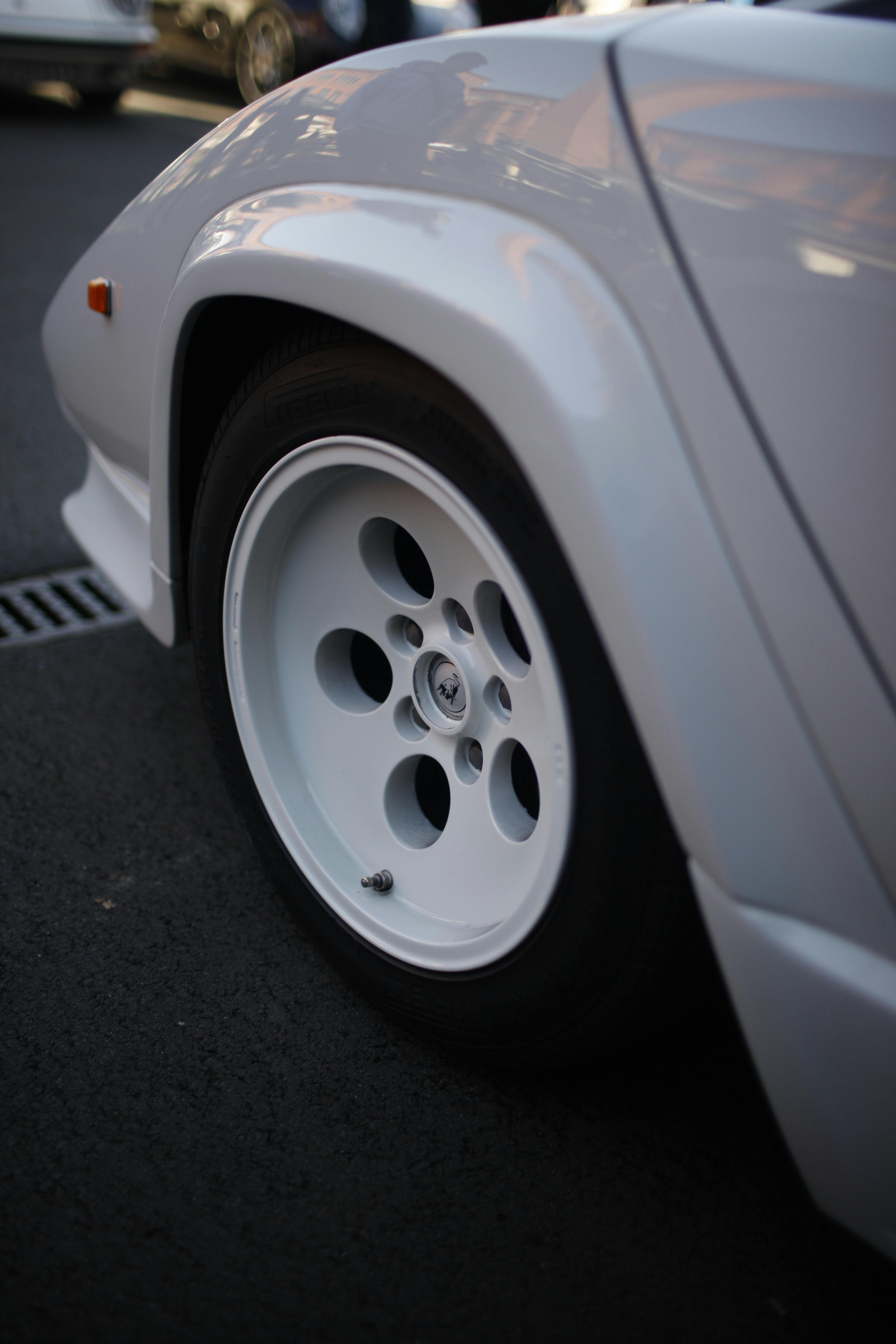 Close-Up Photo of White Rim on White Car · Free Stock Photo