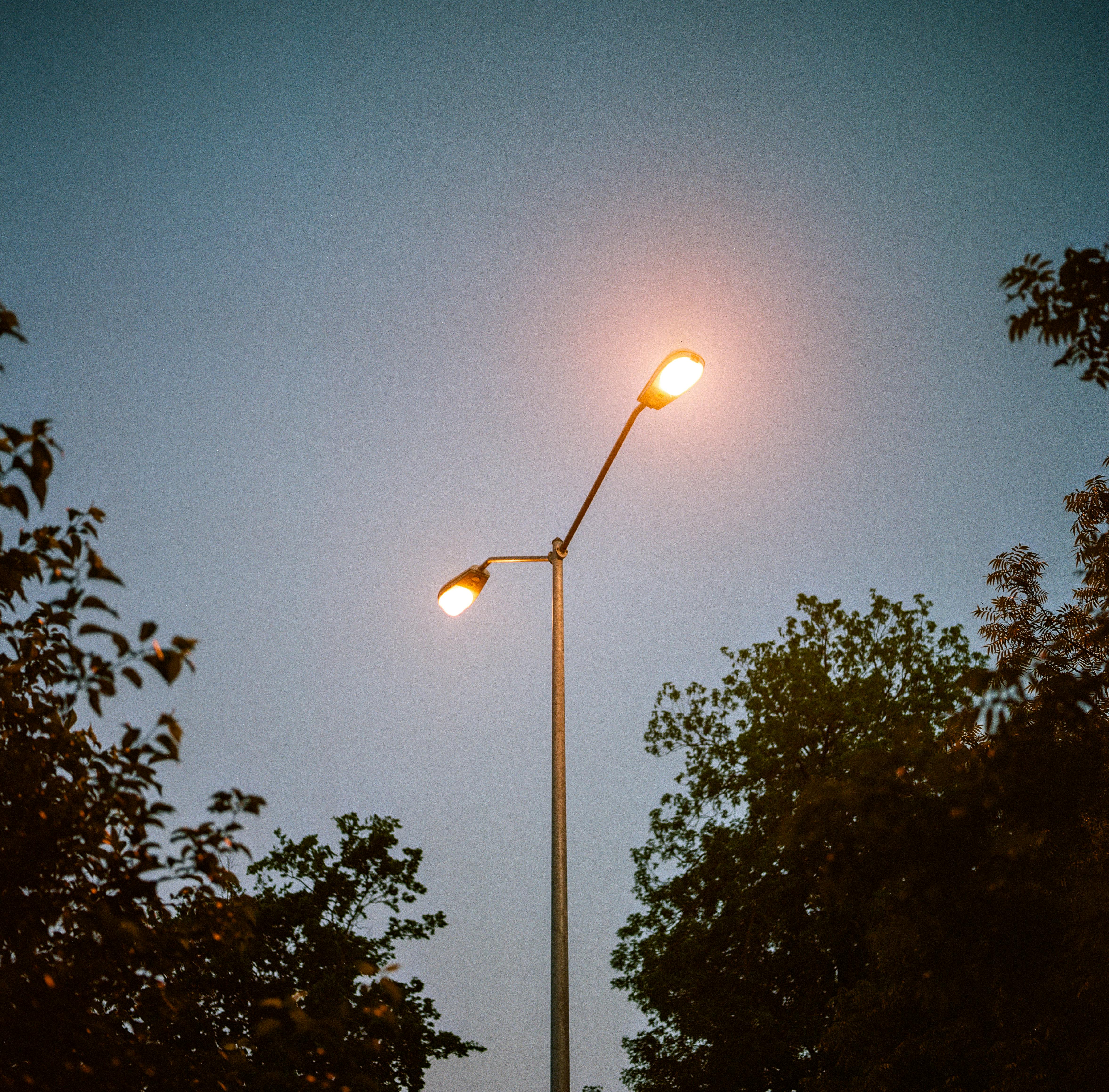 A Lighted Street Light at Night · Free Stock Photo