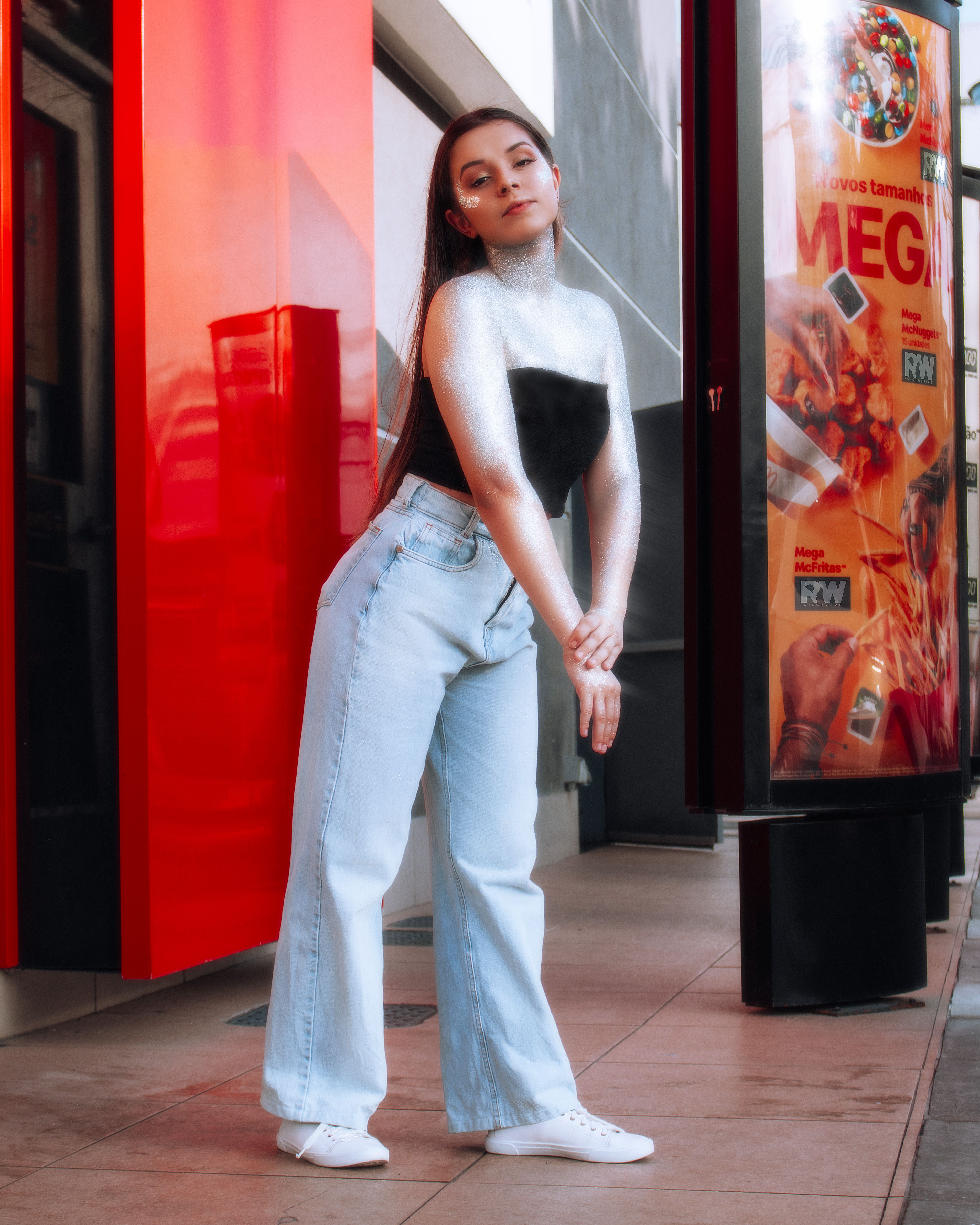 Woman Wearing a Tube Top and Denim Jeans · Free Stock Photo