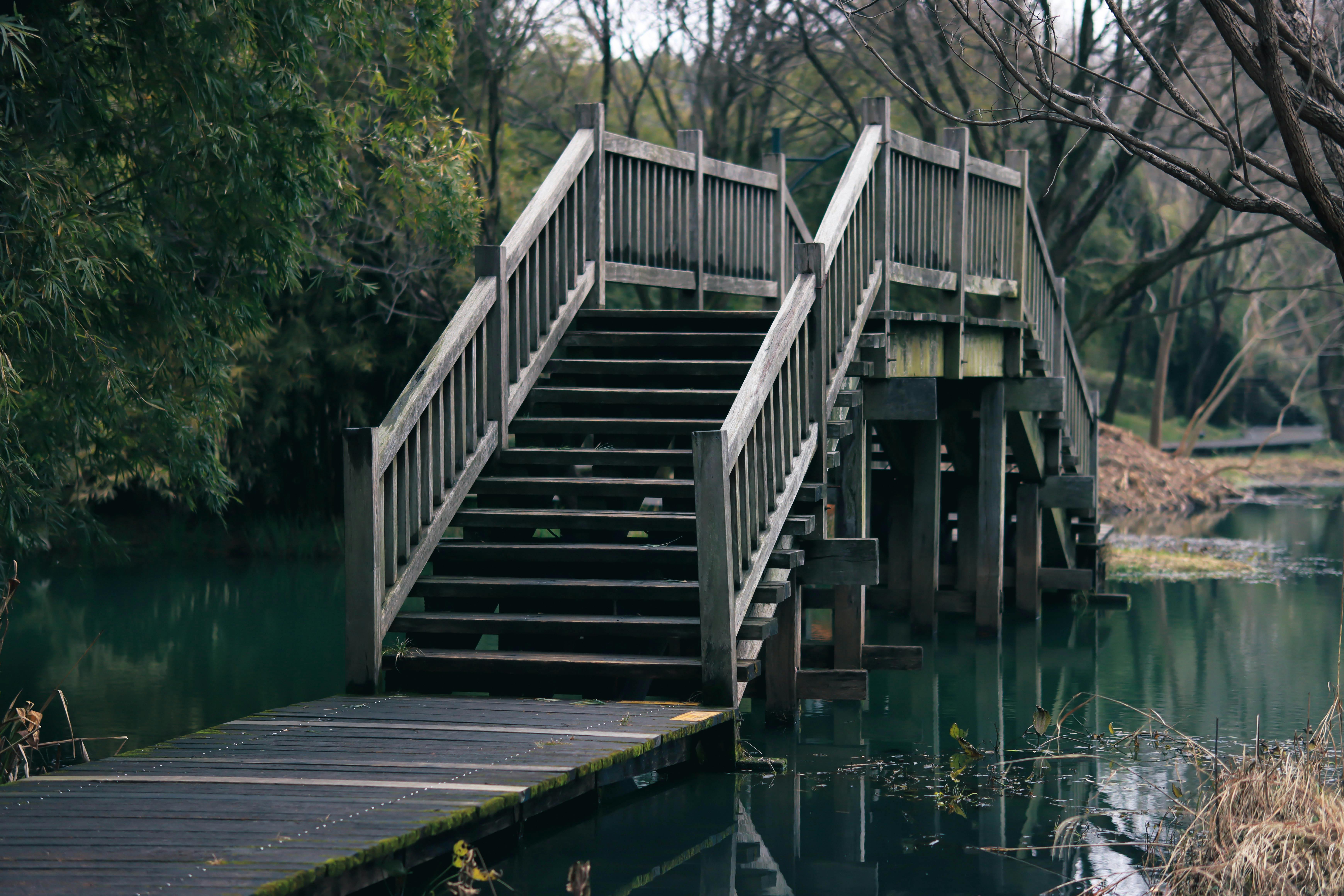 Wooden Bridge with Stairs Over a River · Free Stock Photo